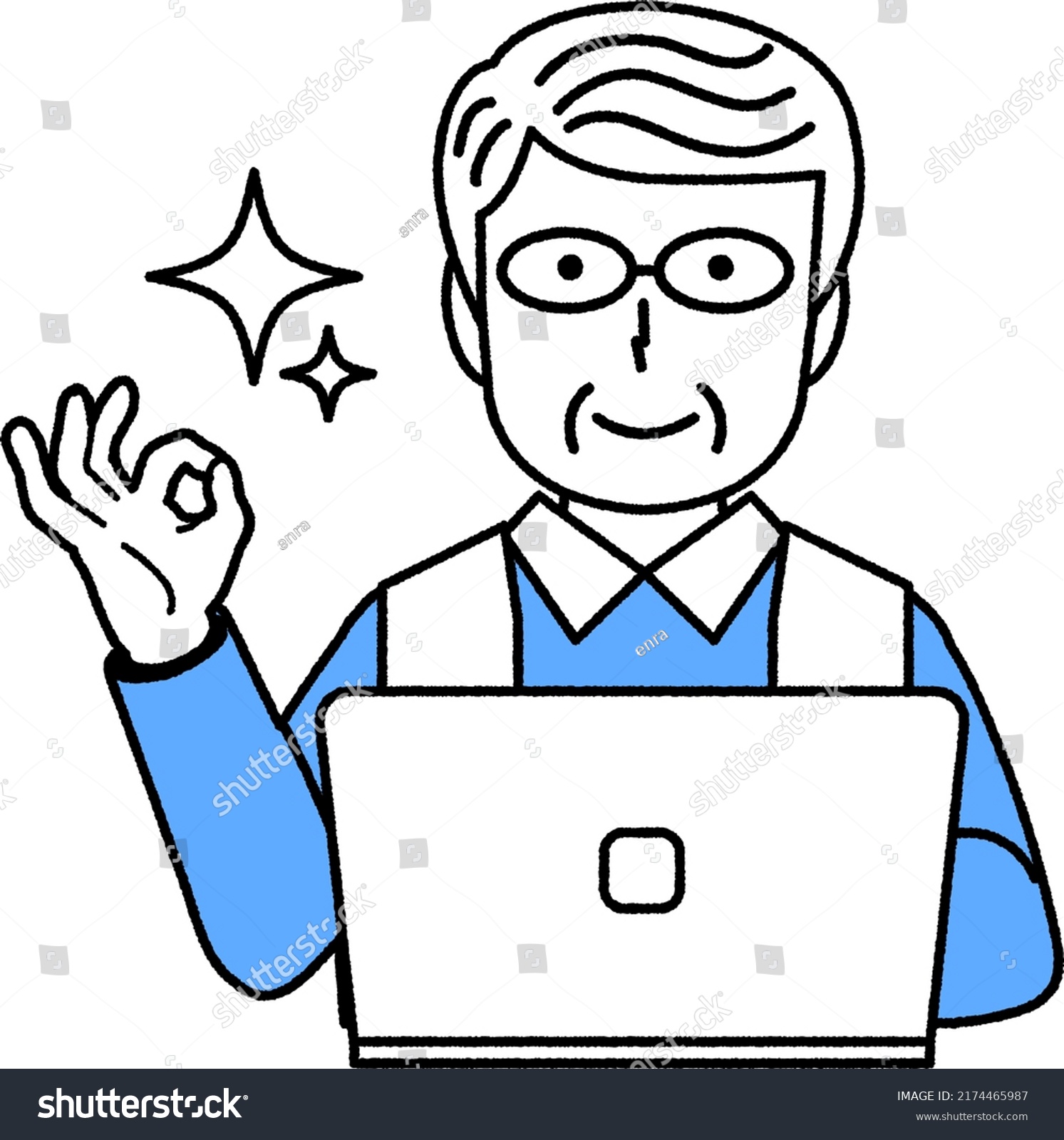 Senior Man Using Computer Ok Sign Stock Vector (Royalty Free ...