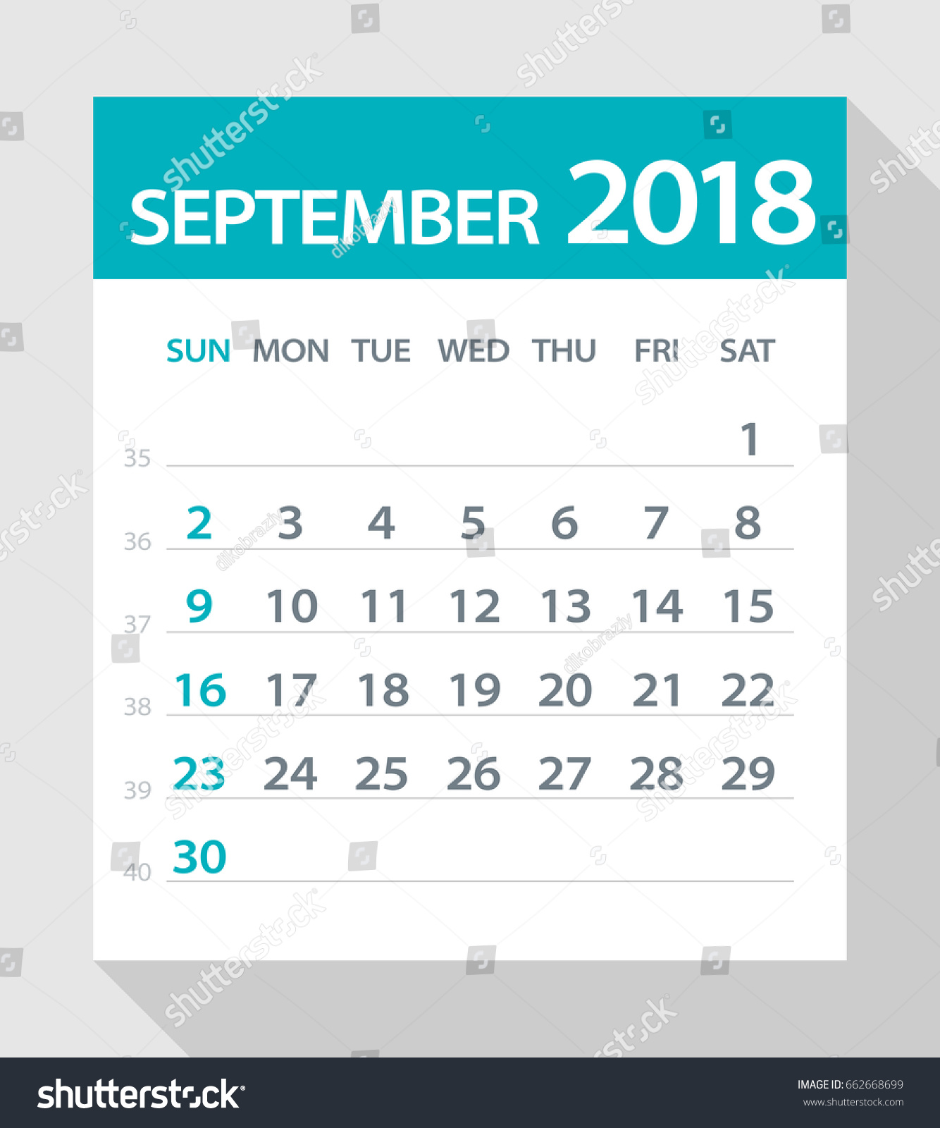 September 2018 Calendar Leaf Vector Illustration Stock Vector (Royalty ...