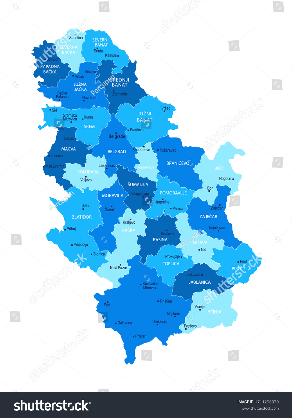 Serbia Map Cities Regions Vector Stock Vector (Royalty Free) 1711296370