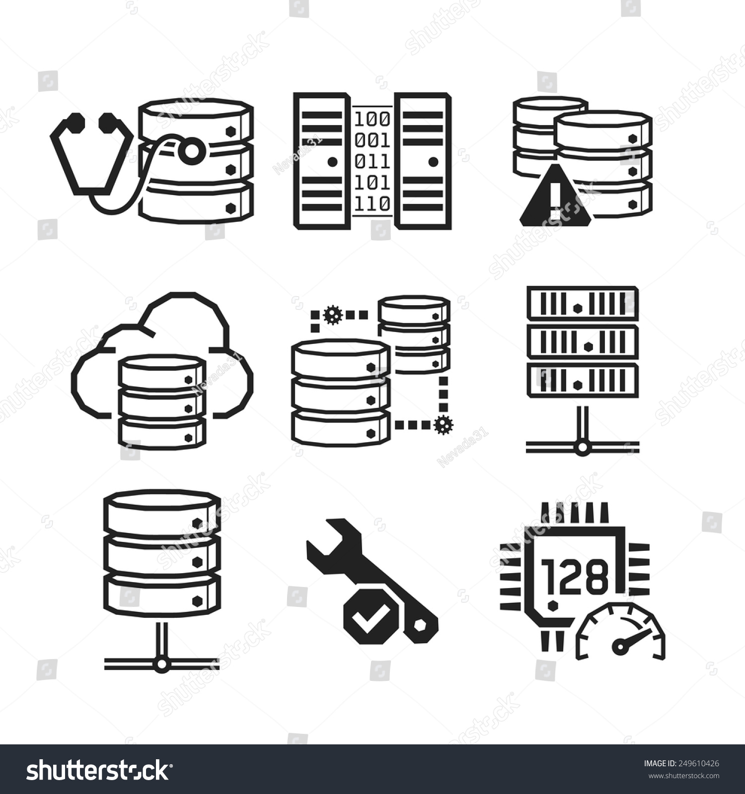 Servers Databases Icons Set Bw Black Stock Vector 249610426 - Shutterstock