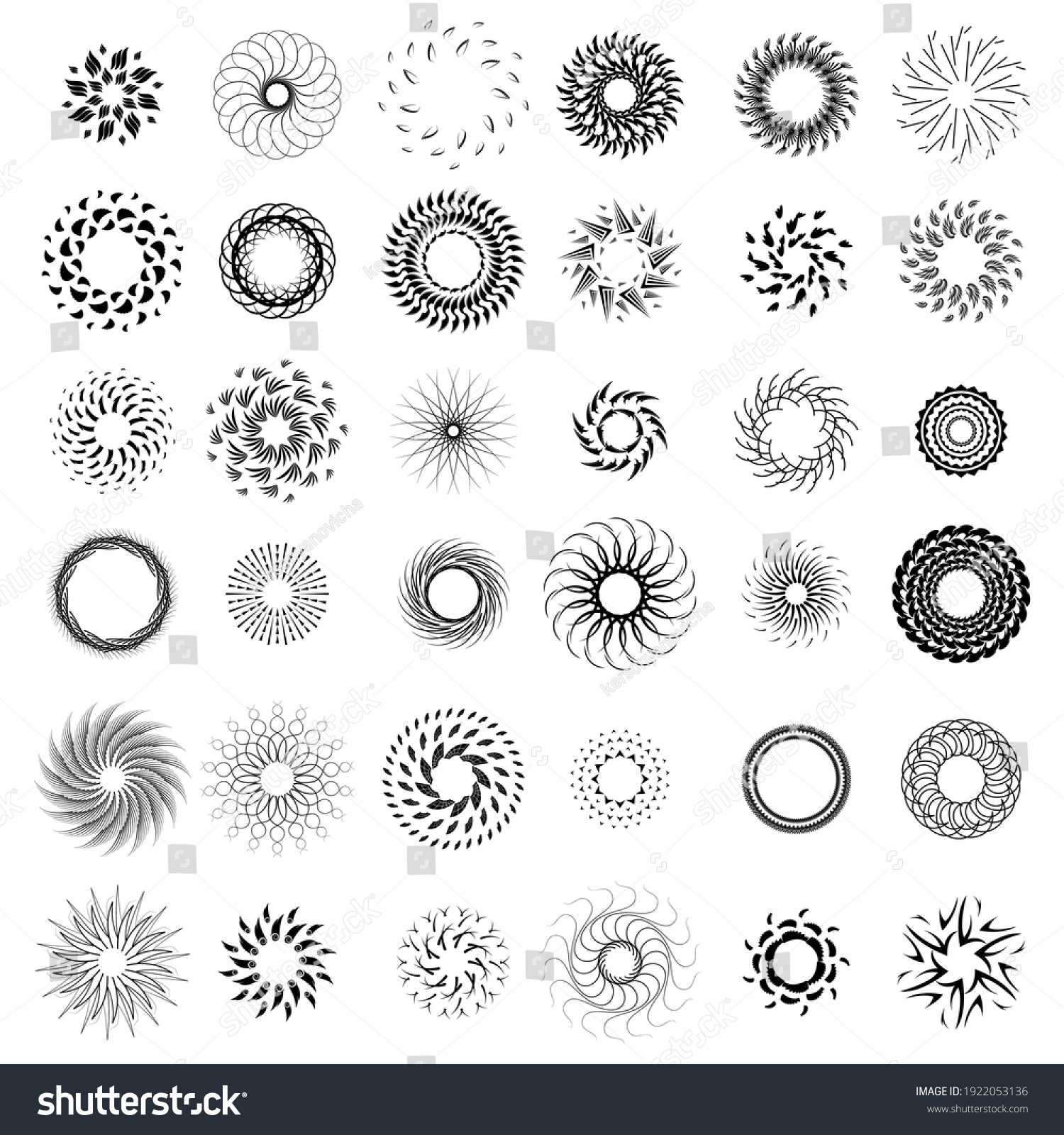 Set Abstract Collection Starburst Black Line Stock Vector (Royalty Free ...