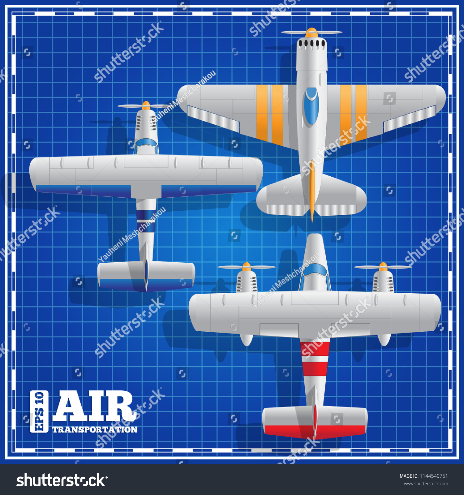 Set Airplanes View Above Vector Illustration Stock Vector (Royalty Free ...