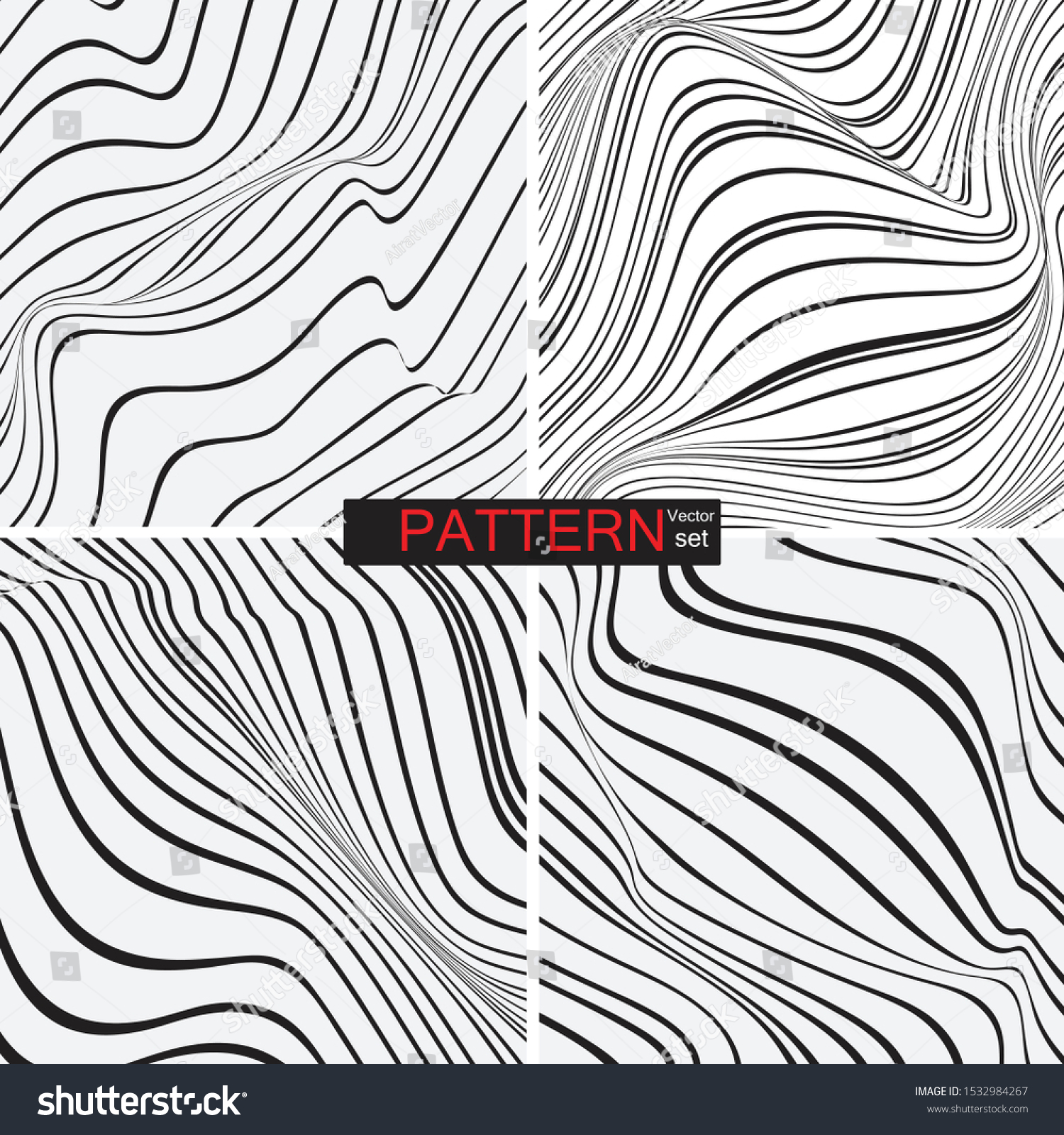 Set Black White Curve Line Pattern Stock Vector (Royalty Free ...