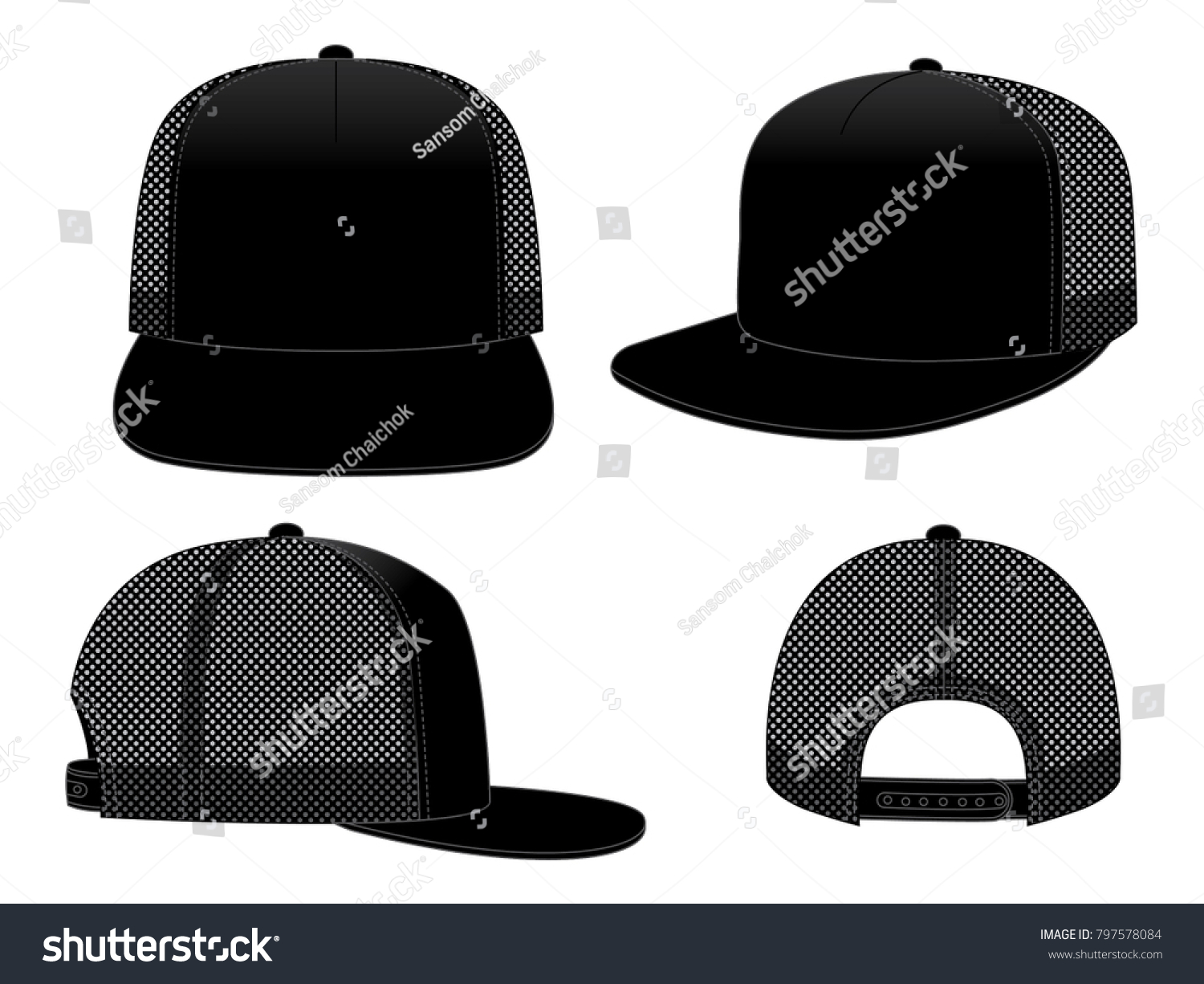 Set Black Mesh Hip Hop Cap Stock Vector (Royalty Free) 797578084