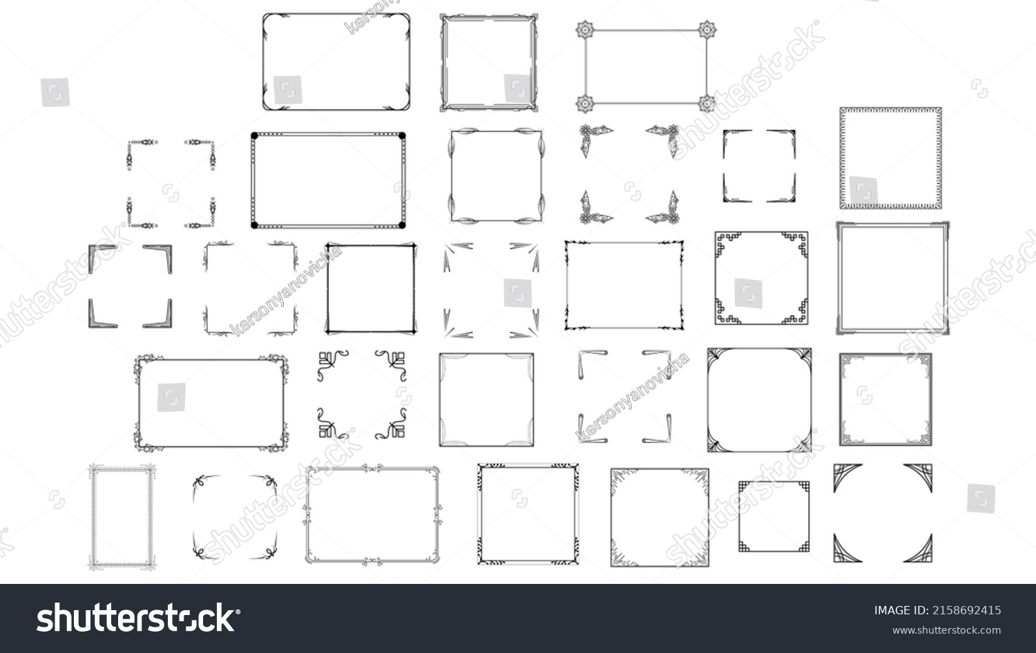 Set Black Simple Line Frame Collection Stock Vector (Royalty Free ...