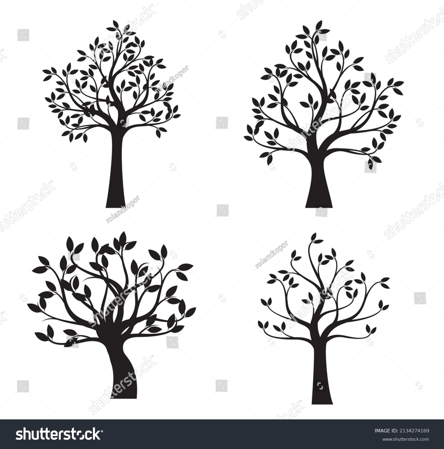 Set Black Trees Vector Outline Illustration Stock Vector (Royalty Free ...