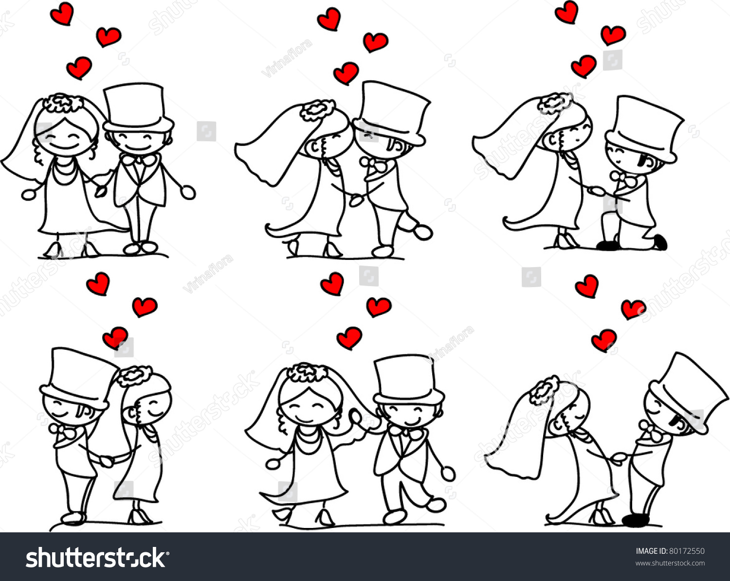 Set Cartoon Characters Weddings: เวกเตอร์สต็อก (ปลอดค่าลิขสิทธิ์) 80172550
