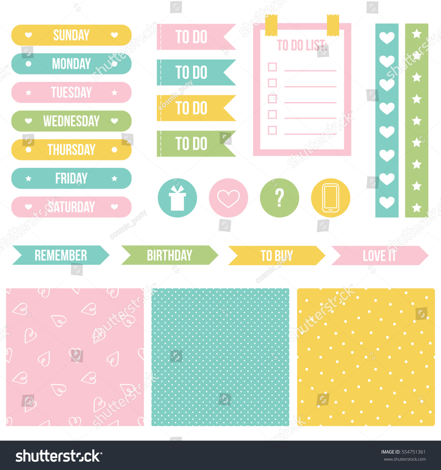 Set Collection Cute Printable Stickers Planner Stock Vector (royalty
