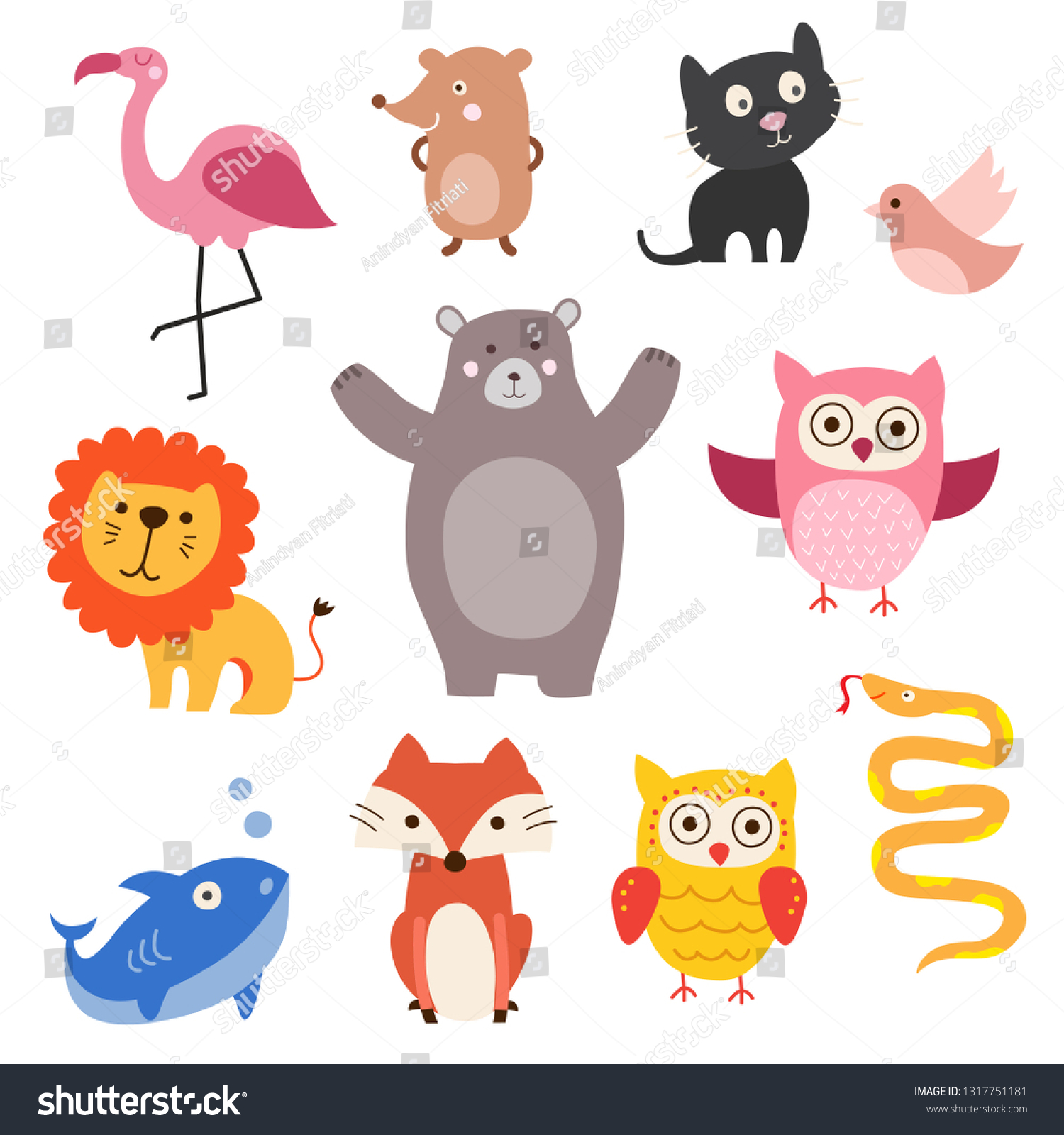 Set Cute Animal Vector Character: vector de stock (libre de regalías ...