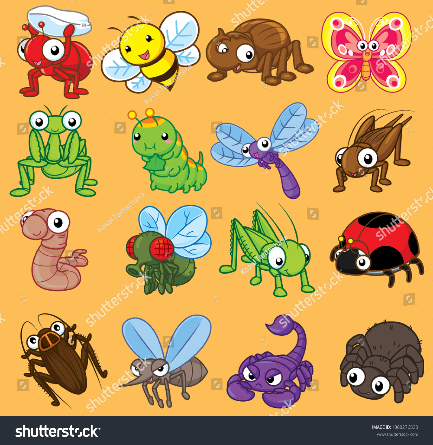 Set Cute Insects Cartoon Character Cute Stock Vector (Royalty Free ...