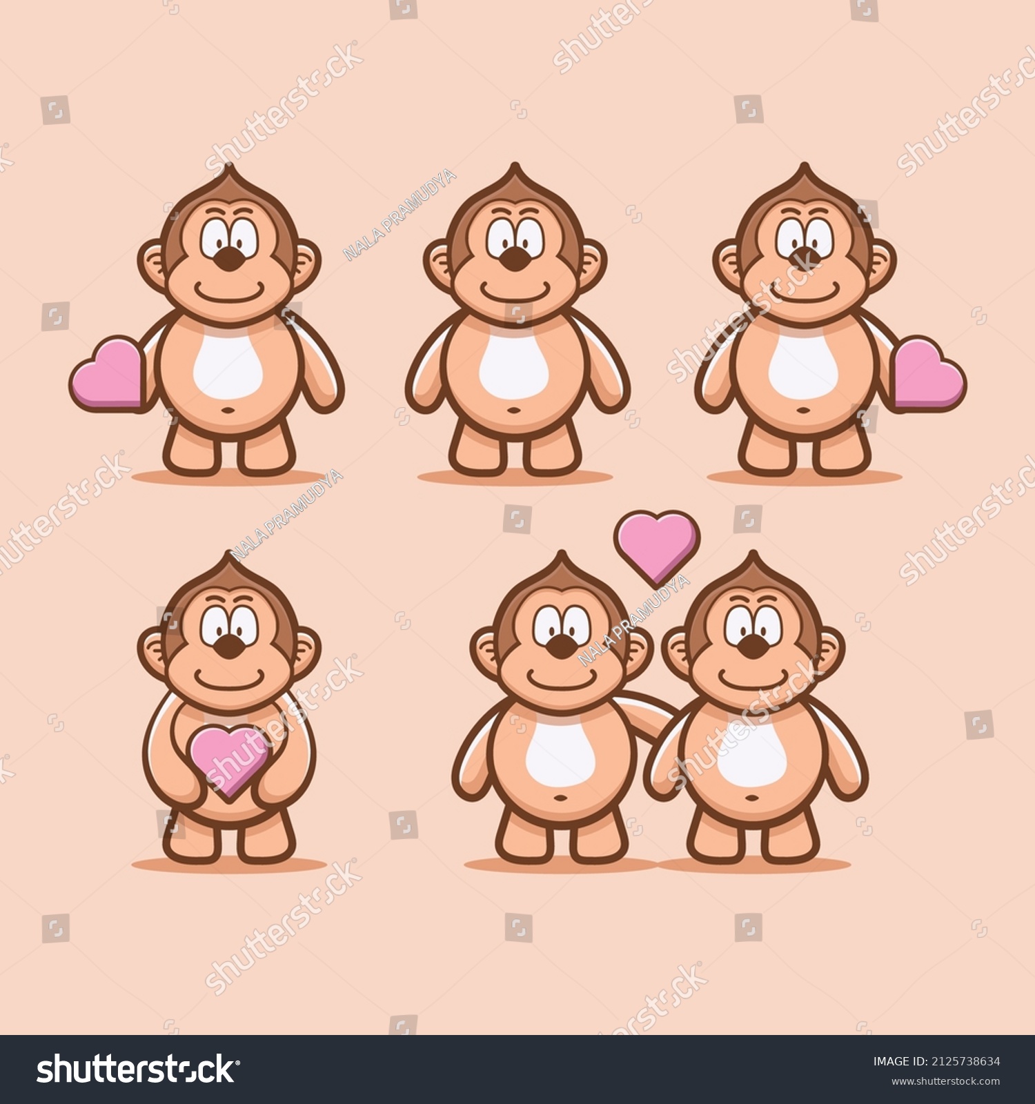 Set Cute Monkey Love Stock Vector (Royalty Free) 2125738634 | Shutterstock