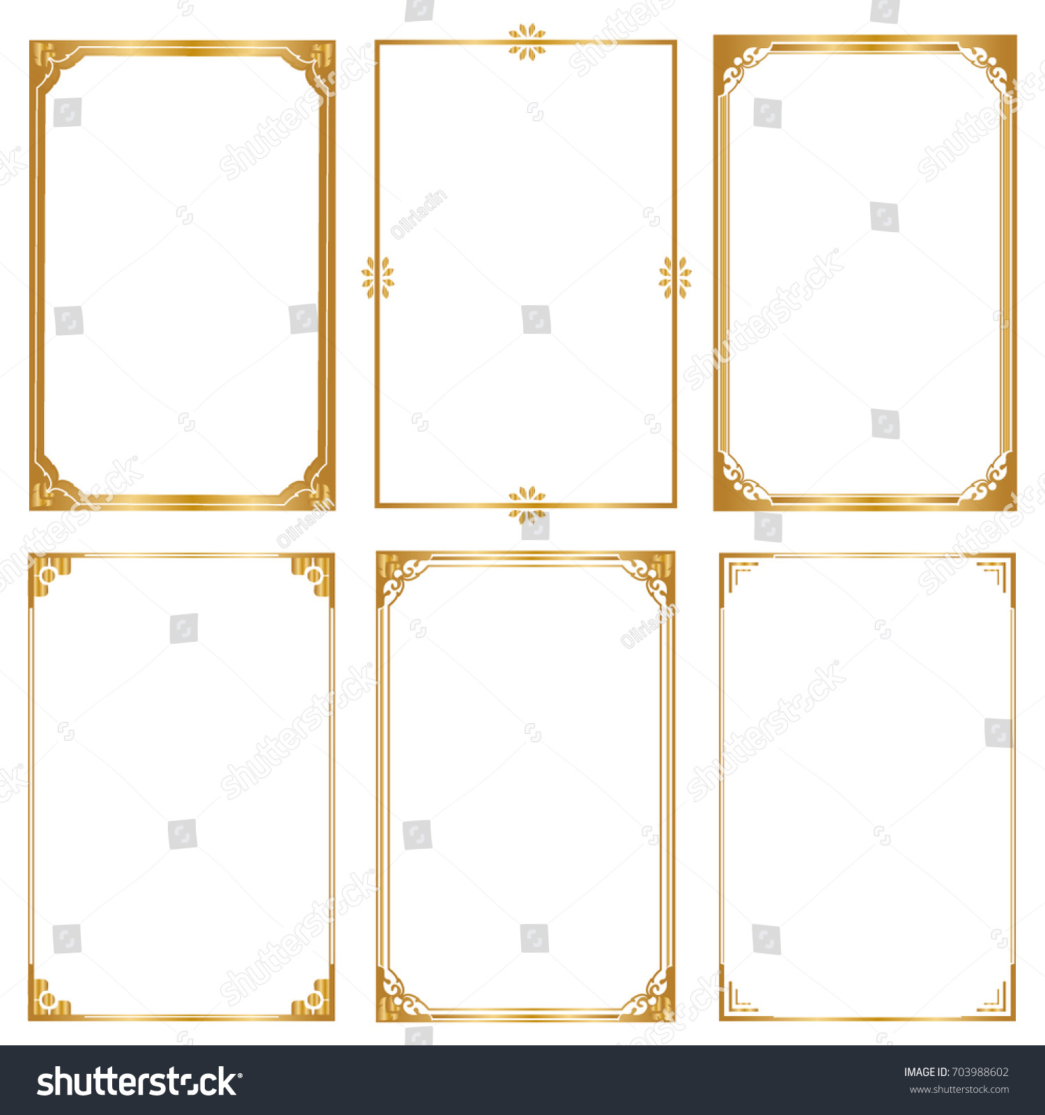 Set Decorative Frame Borders Golden Frame Stock Vector (Royalty Free ...