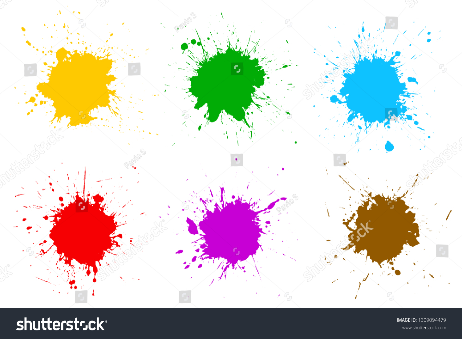Set Different Colorful Splash Brush Strokes Stock Vector (Royalty Free ...