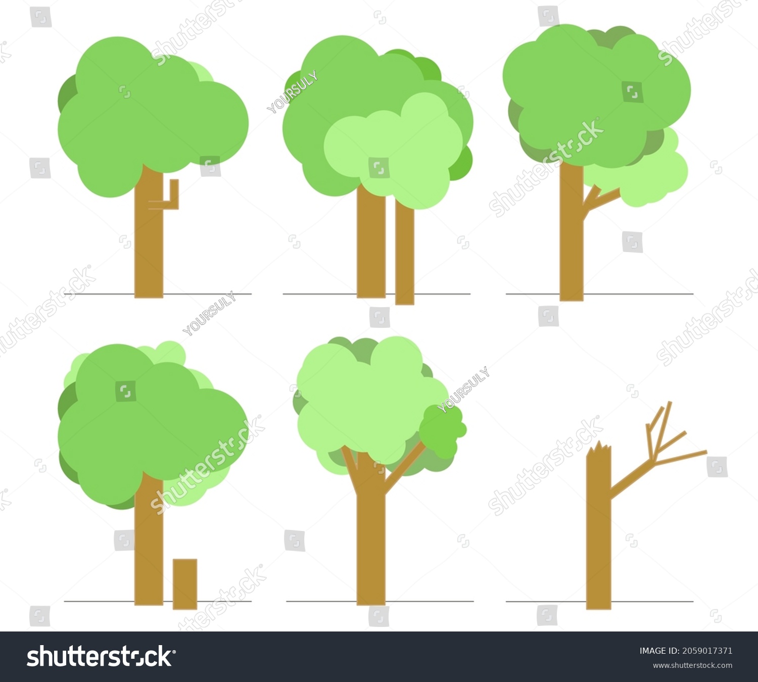 Set Eco Friendly Tree Flat Design Stock Vector (Royalty Free ...