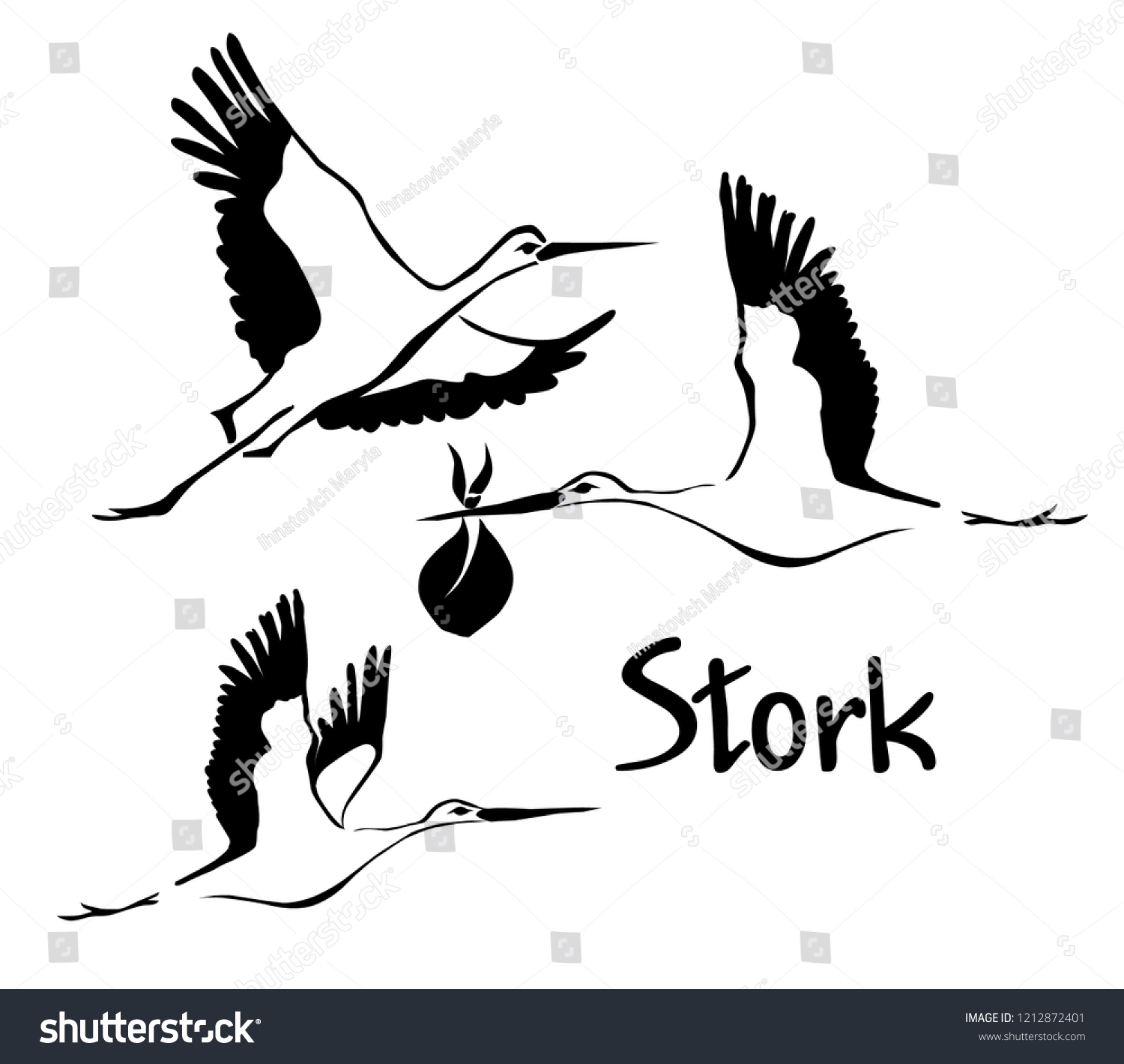 Set Flying Stork Vector: เวกเตอร์สต็อก (ปลอดค่าลิขสิทธิ์) 1212872401