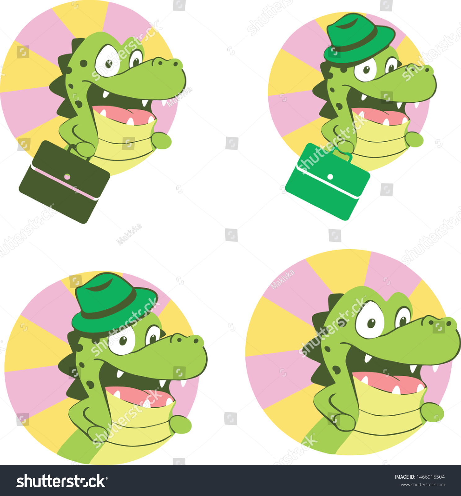 Set Four Happy Alligators Hat Vector 스톡 벡터(로열티 프리) 1466915504 ...