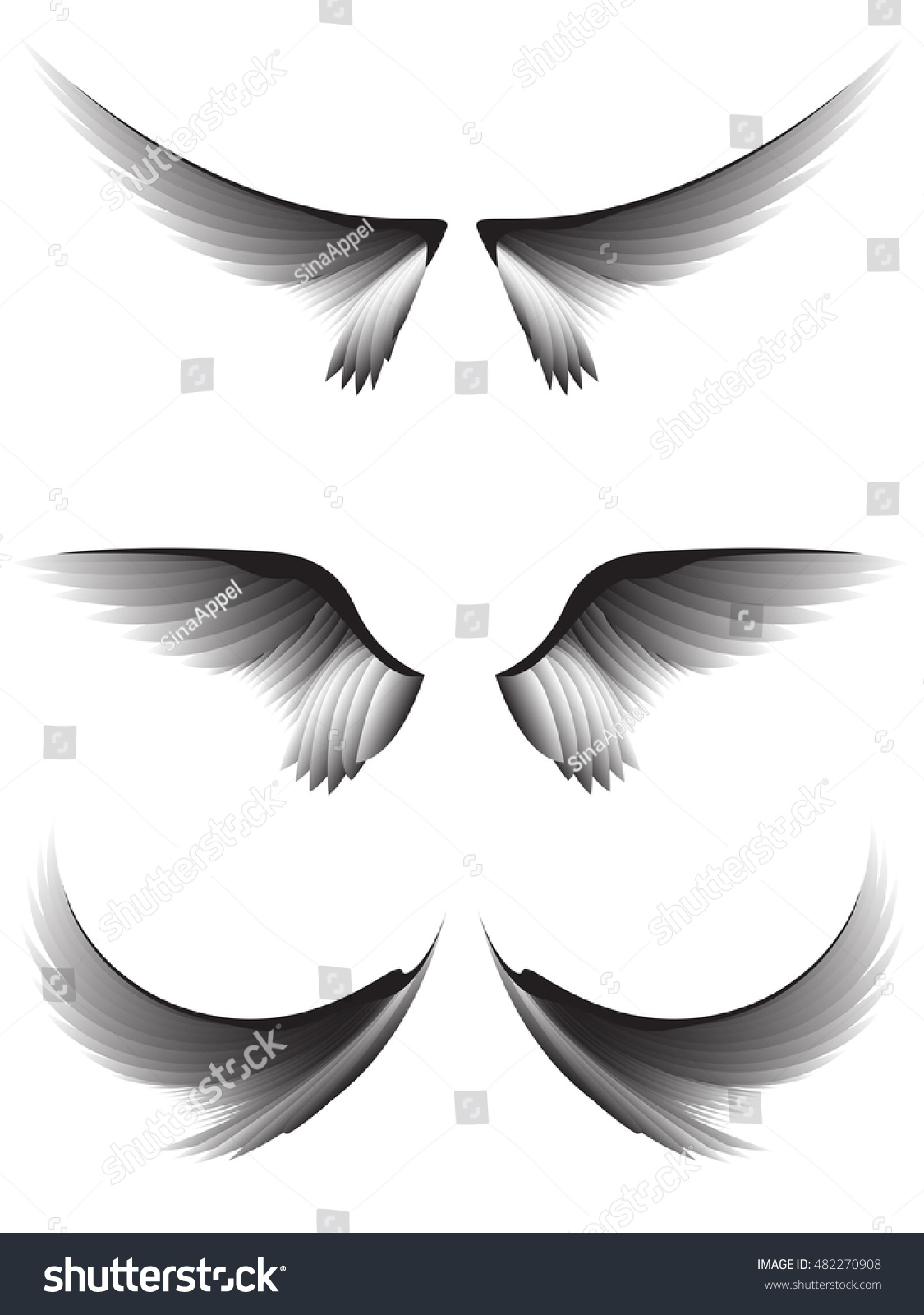 Set Gray Wings On White Background Stock Vector (Royalty Free ...