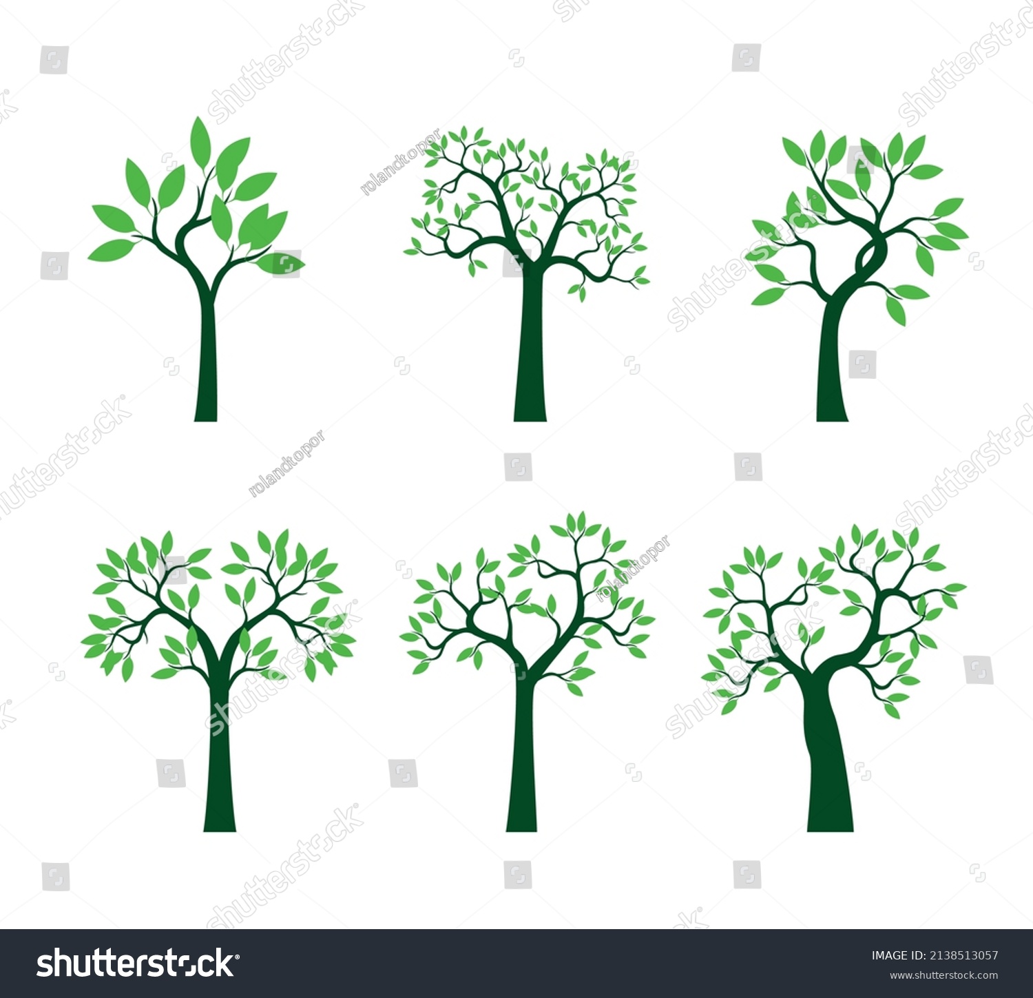 Set Green Trees Vector Outline Illustration Stock Vector (Royalty Free ...