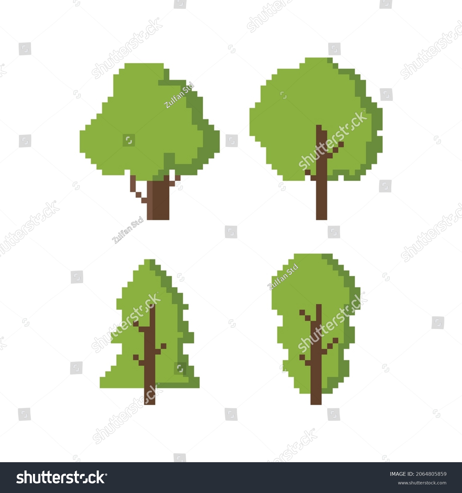 Set Green Trees Vector Pixel Art Stock Vector (Royalty Free) 2064805859