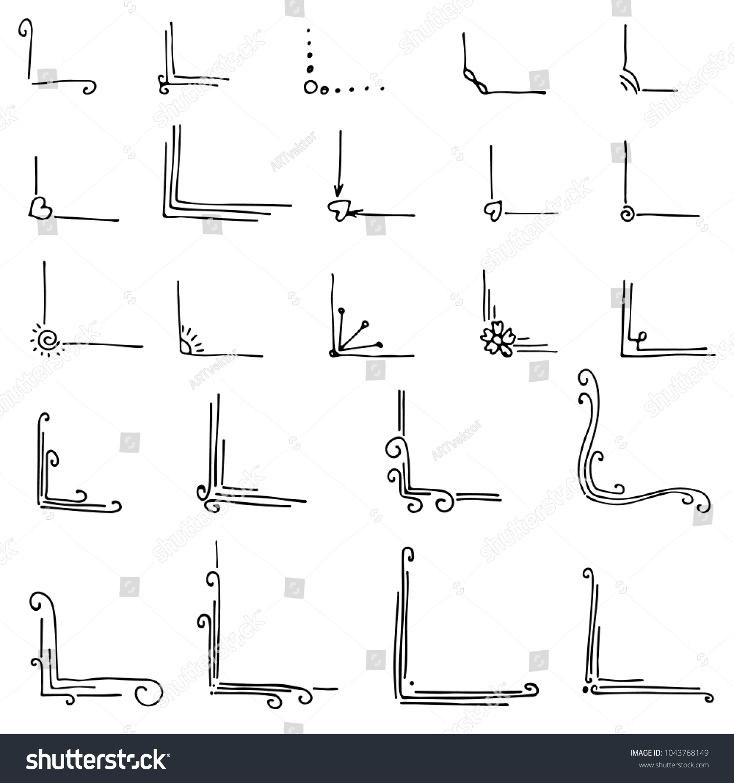 Set Handdrawn Doodle Corners Stock Vector (Royalty Free) 1043768149