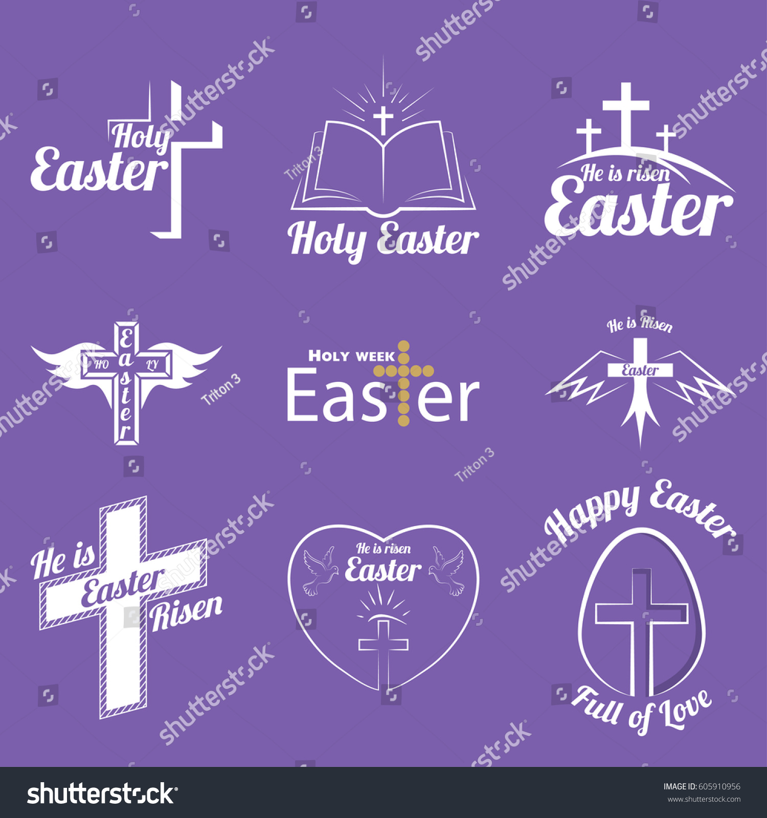 Set Happy Easter Logo Vector Illustration Stock Vector (Royalty Free ...