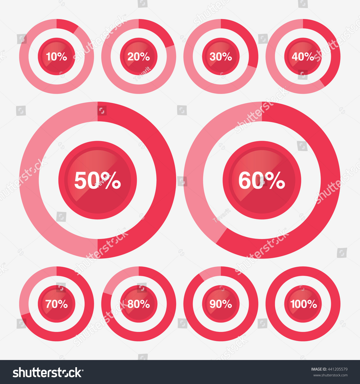 Set Icon Pie Red Chart Percent: vector de stock (libre de regalías ...