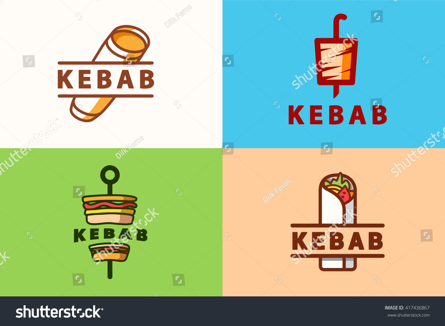 Set Kebab Logos Flat Vector Illustration: vector de stock (libre de ...