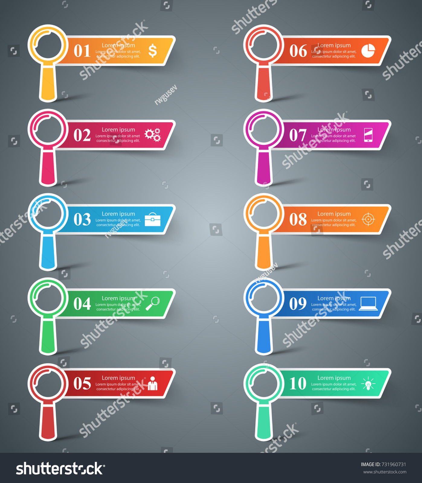 Set 10 Loupe Infographic Vector Eps: vector de stock (libre de regalías ...