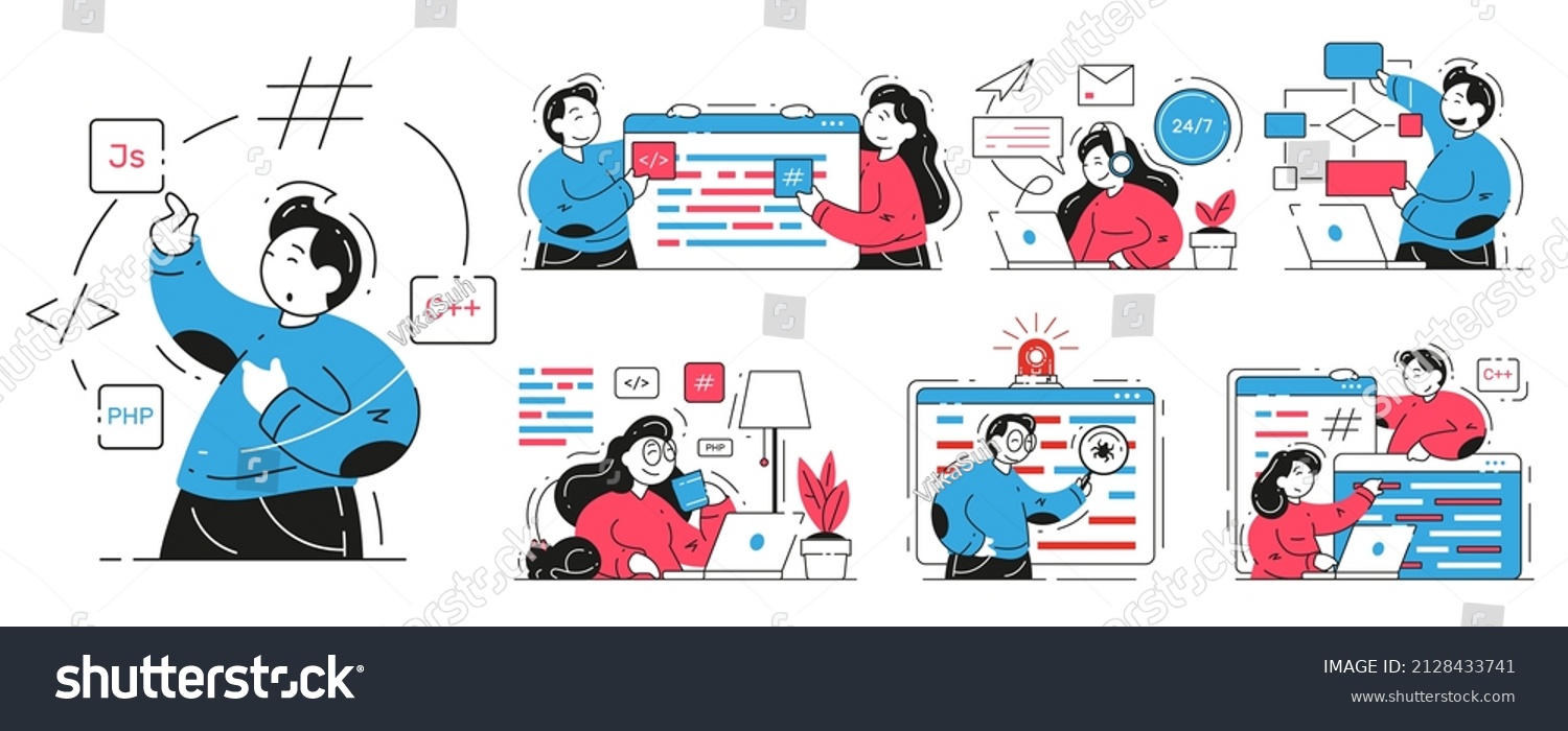 Set Man Woman Professional Programmer Software Stock Vector (Royalty ...