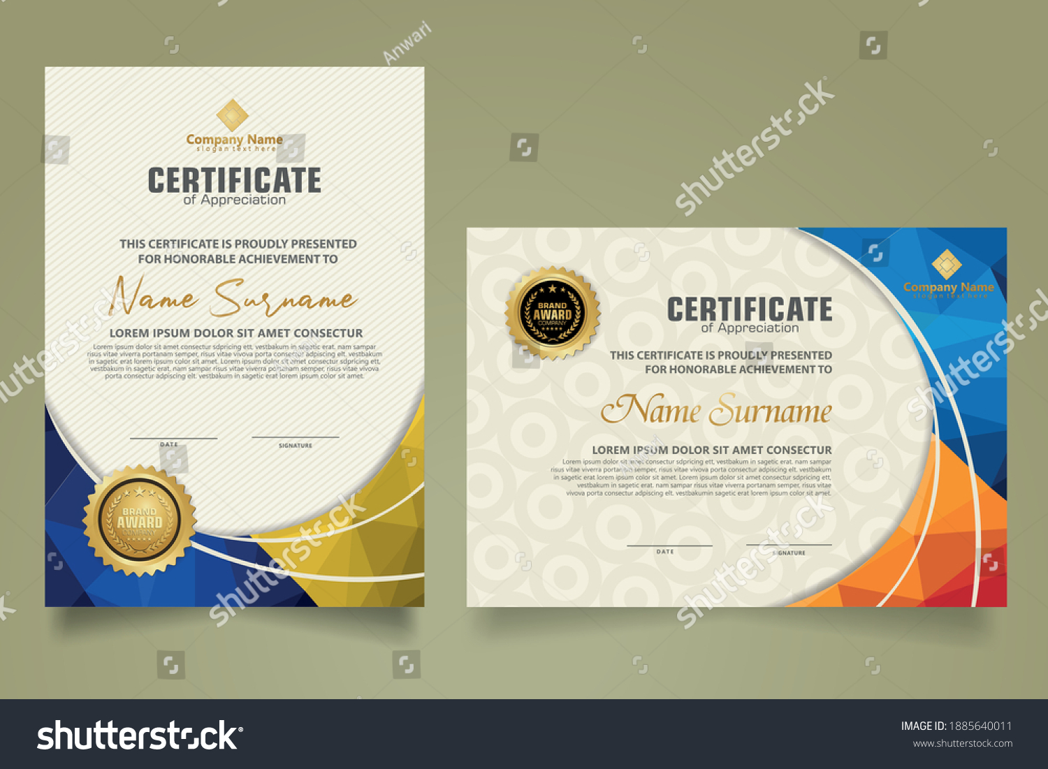 Set Modern Certificate Template Triangle Geometric Stock Vector ...