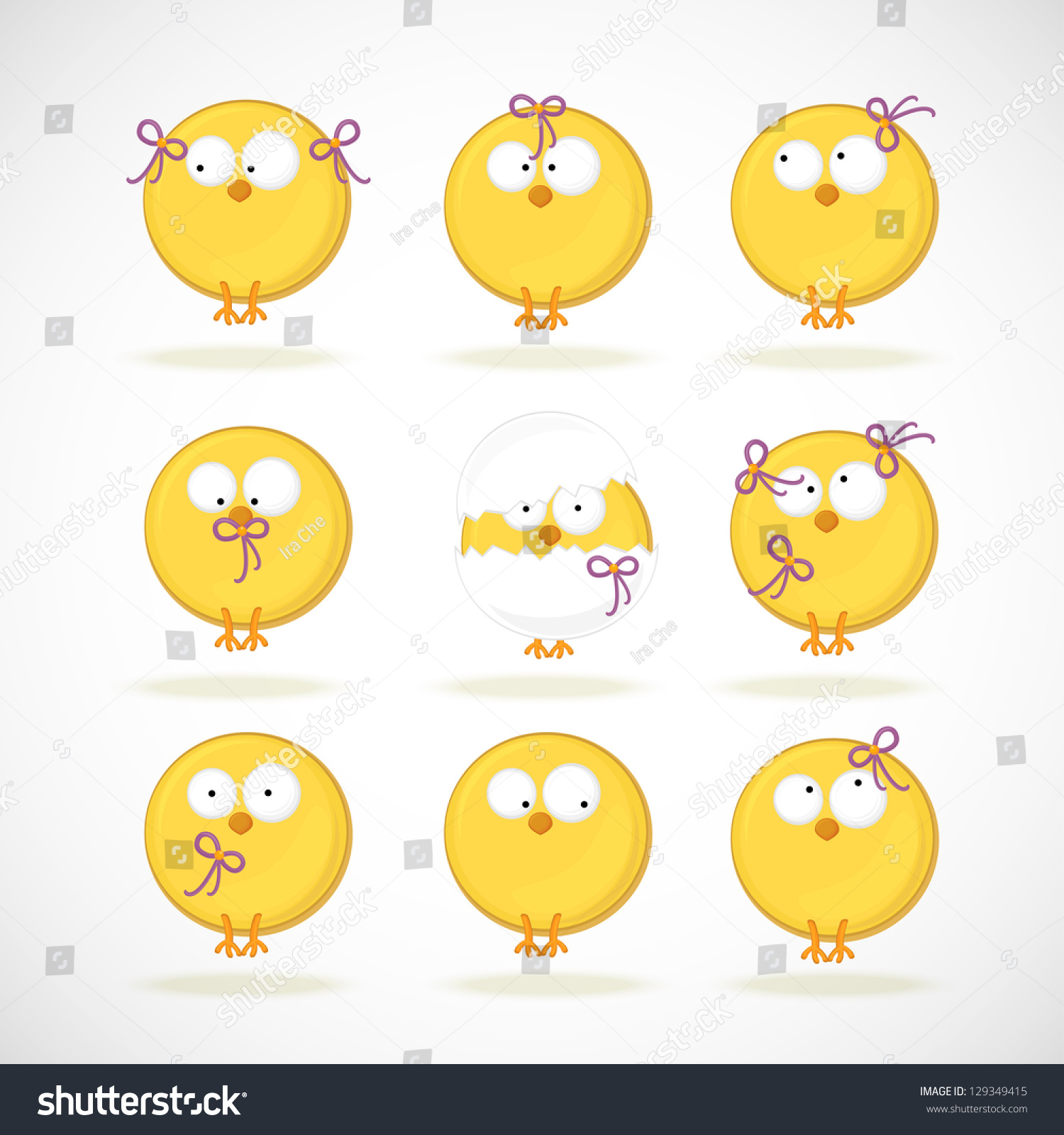 Set Nine Chickens On White Background Stock Vector (Royalty Free) 129349415