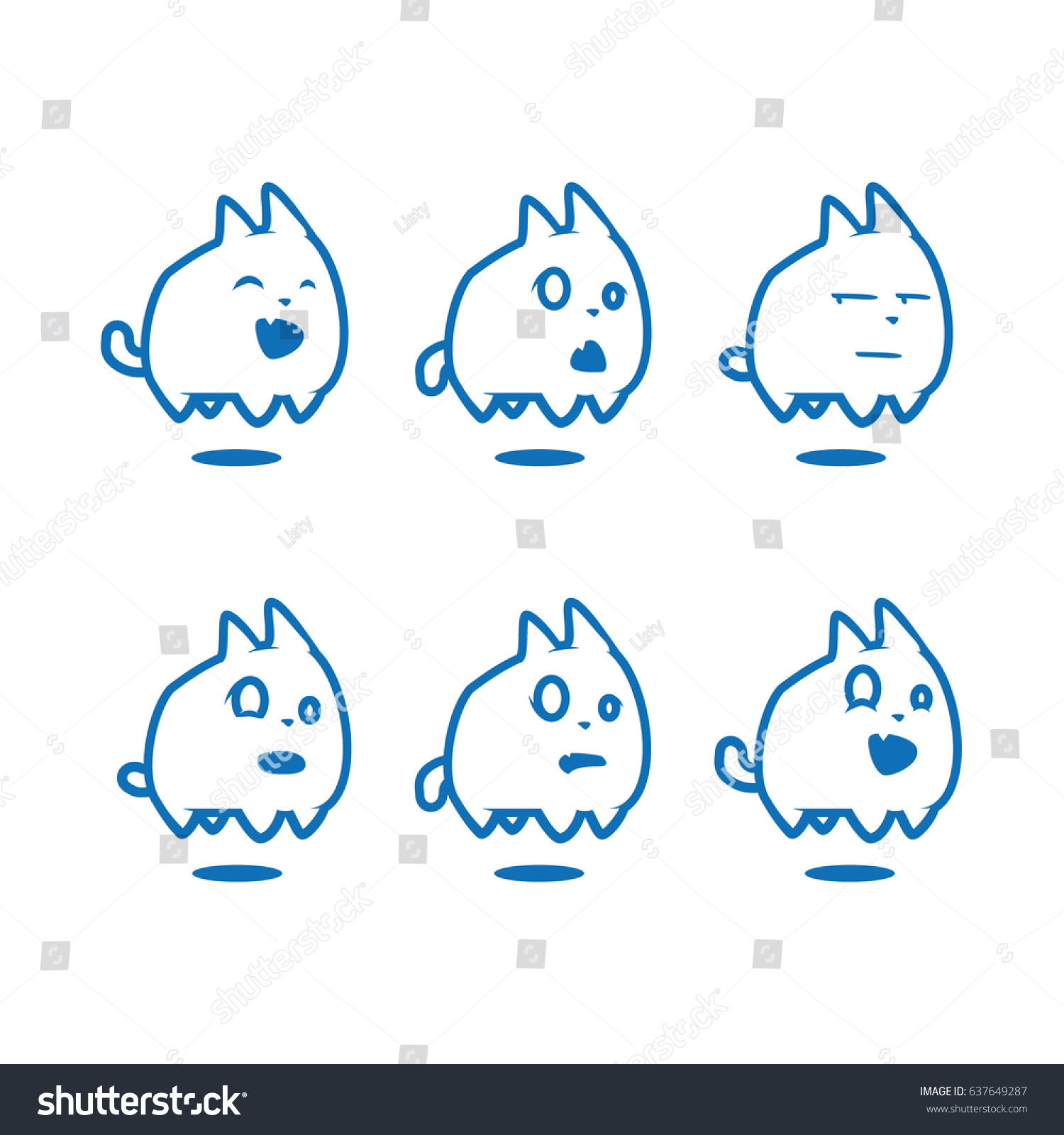 Set Cat Outline Drawings Different Emotions เวกเตอร์สต็อก ปลอดค่า