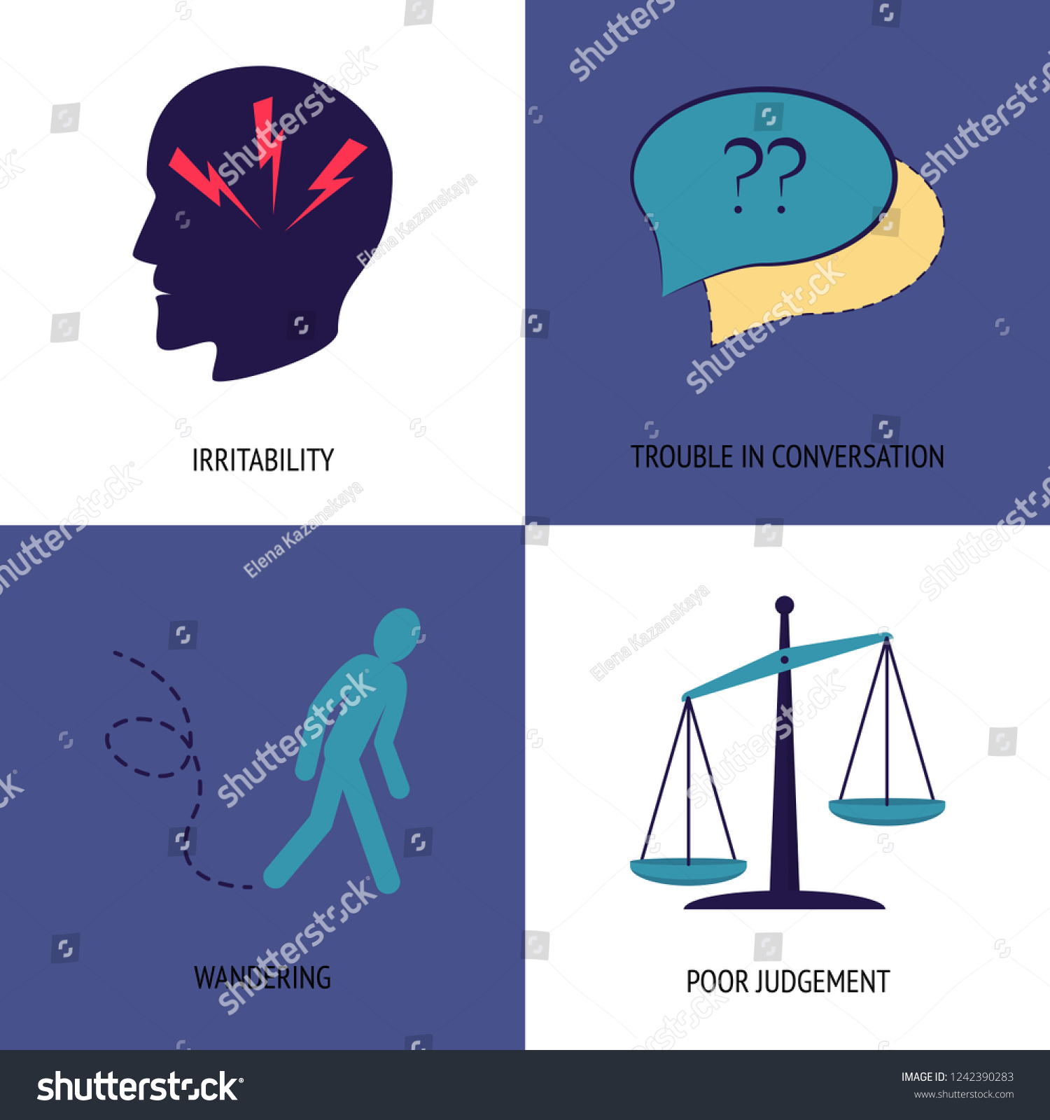 Set Alzheimer S Disease Symptoms Icons Stock Vector Royalty Free