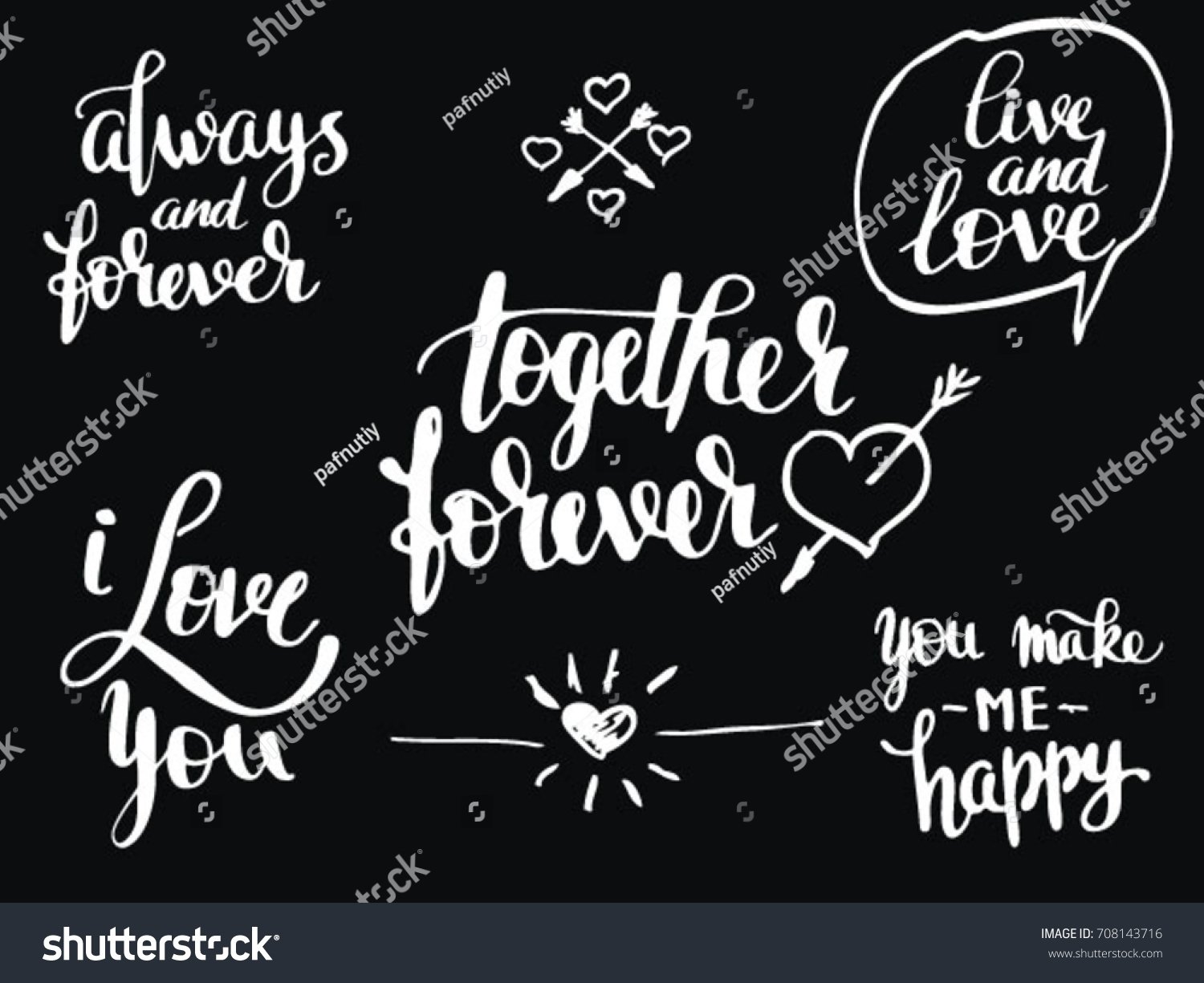 Set Black White Hand Written Lettering Stock Vector Royalty Free