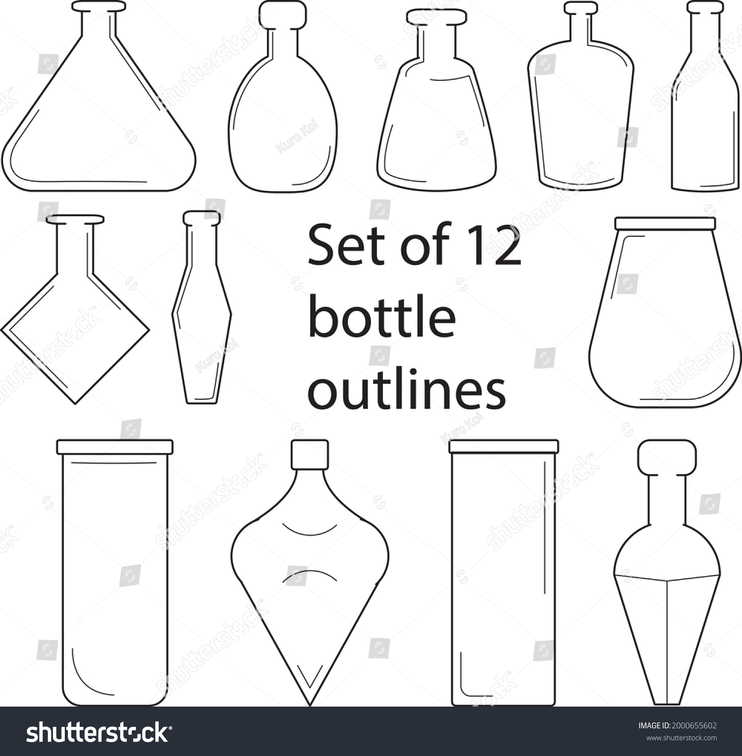 Set 12 Bottle Outlines Vector Stock Vector (Royalty Free) 2000655602 ...