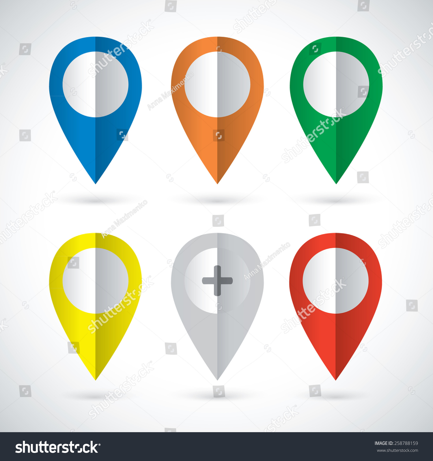 Set Bright Map Pointers Stock Vector (Royalty Free) 258788159