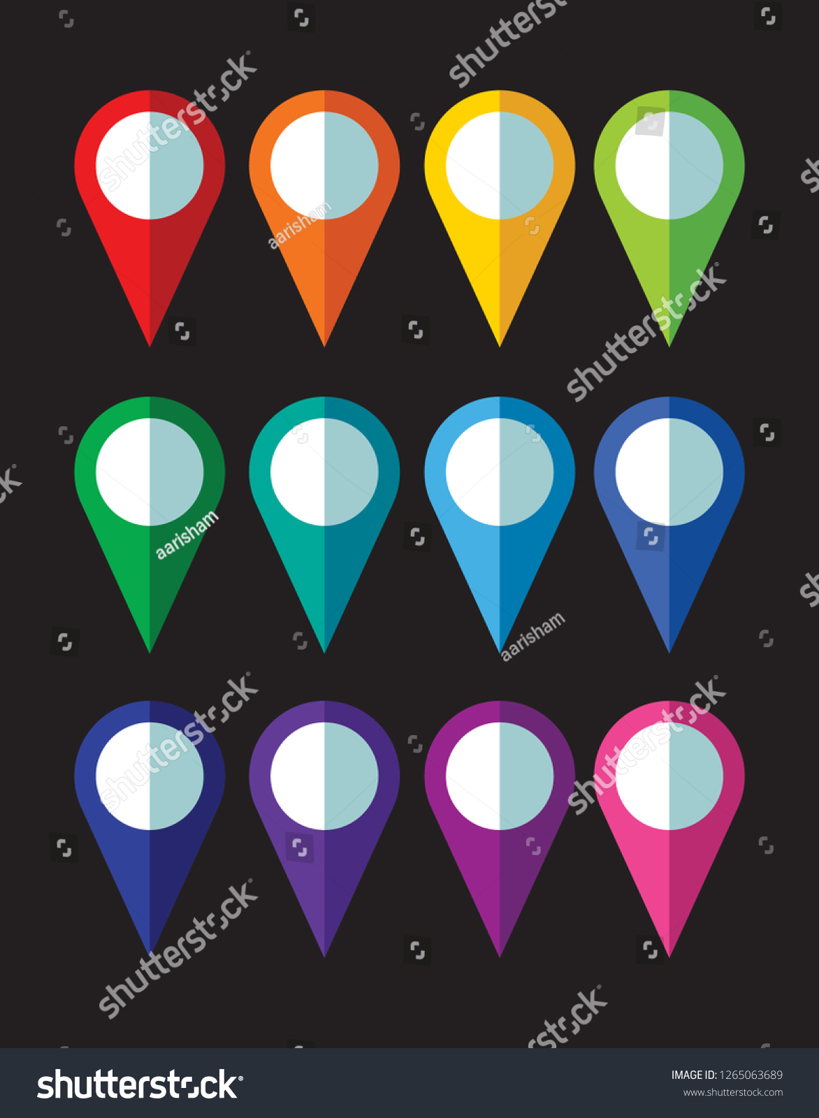 Set Bright Map Pointers On Black Stock Vector (Royalty Free) 1265063689 Set Bright Map Pointers On Black Stock Vector (Royalty Free) 1265063689