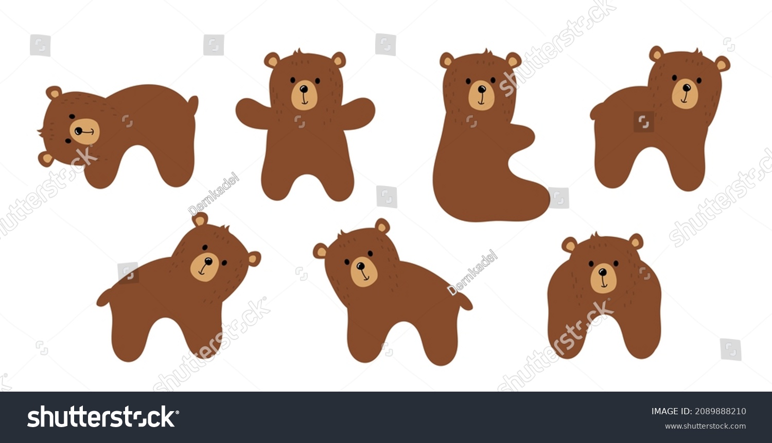 Set Brown Bear Cartoons Isolated On Stock Vector Royalty Free