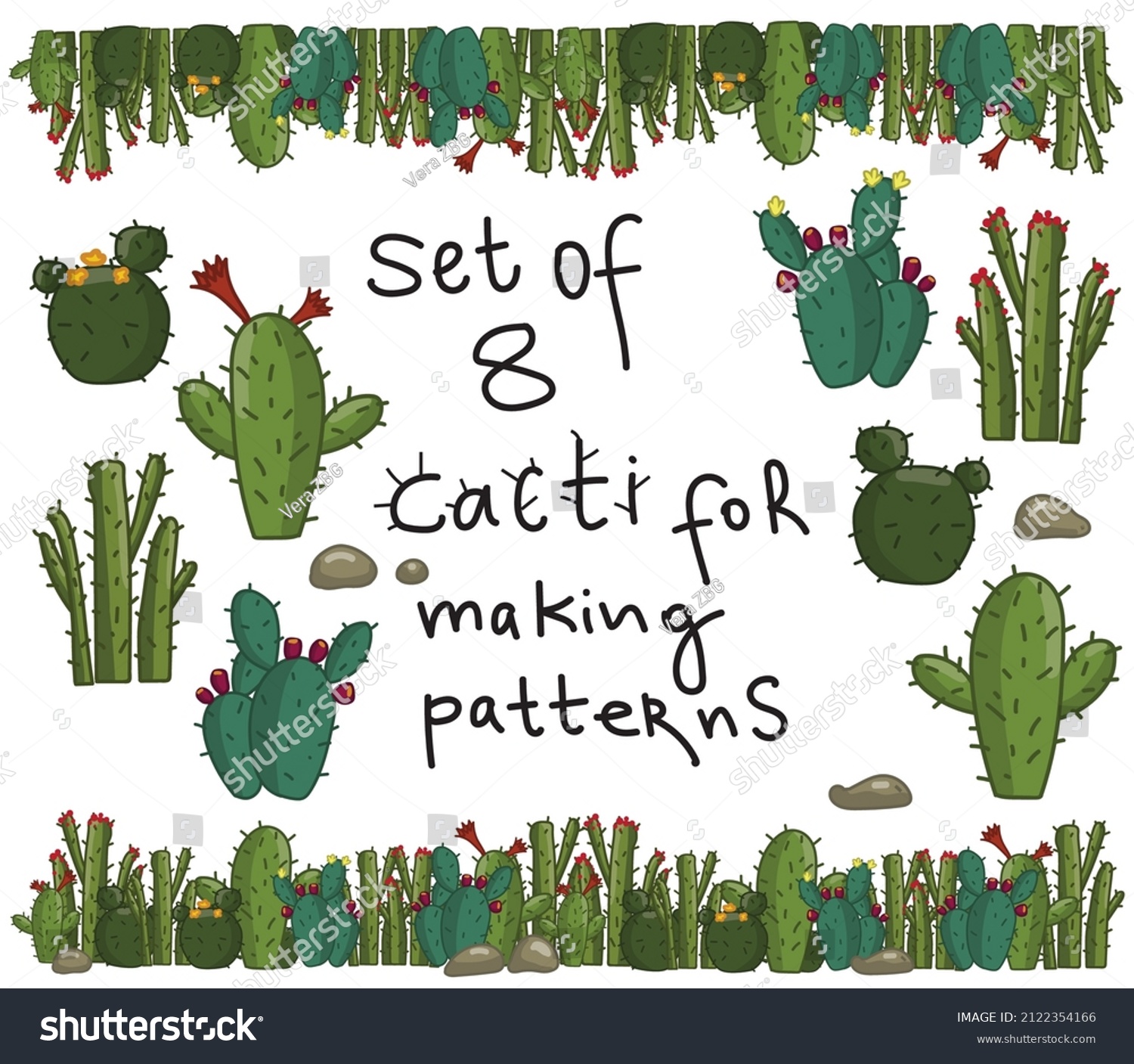 Set 8 Cacti Patterns Borders Flat Stock Vector (Royalty Free ...