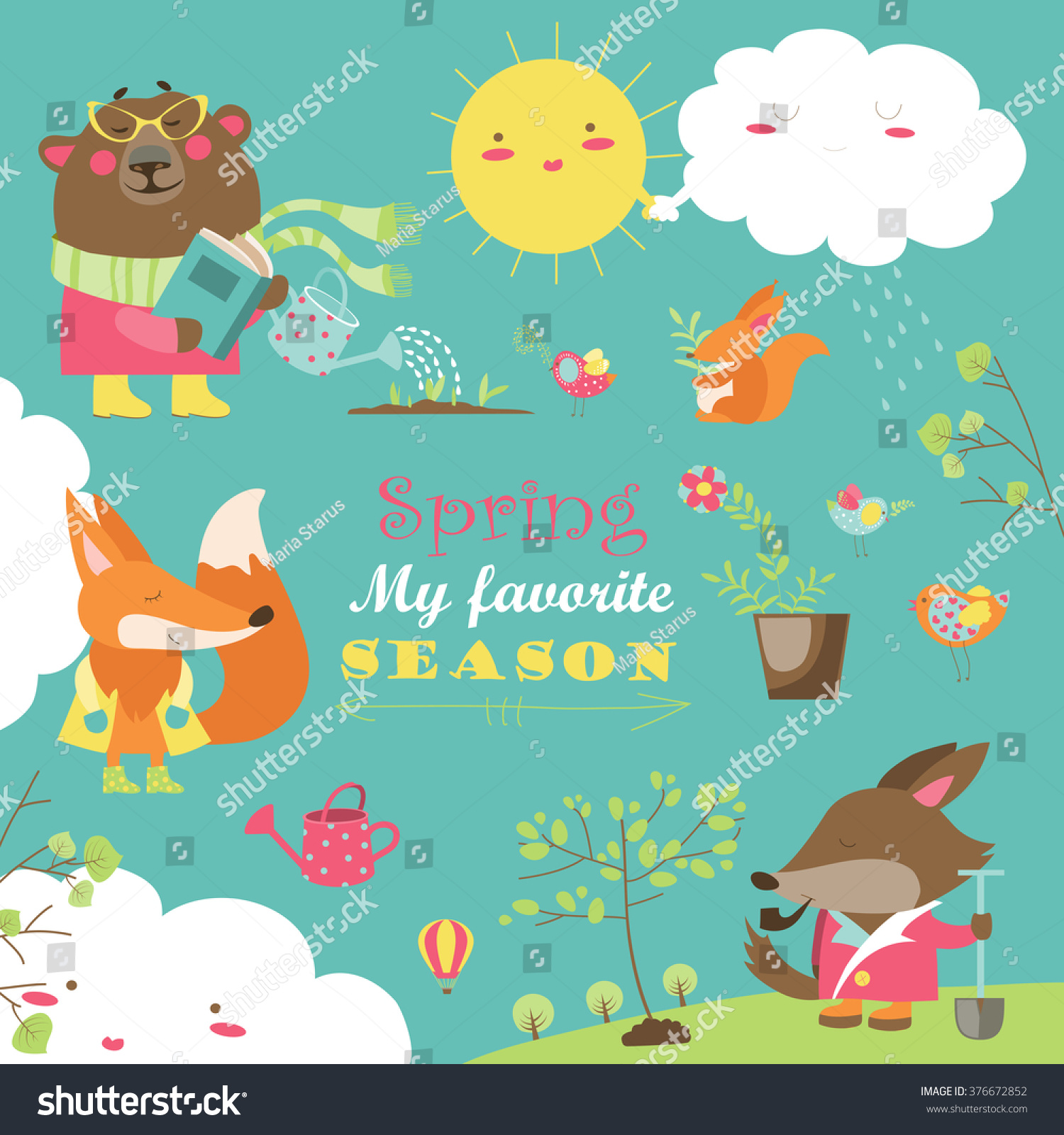 Set Cartoon Characters Spring Elements Stock Vector (Royalty Free ...