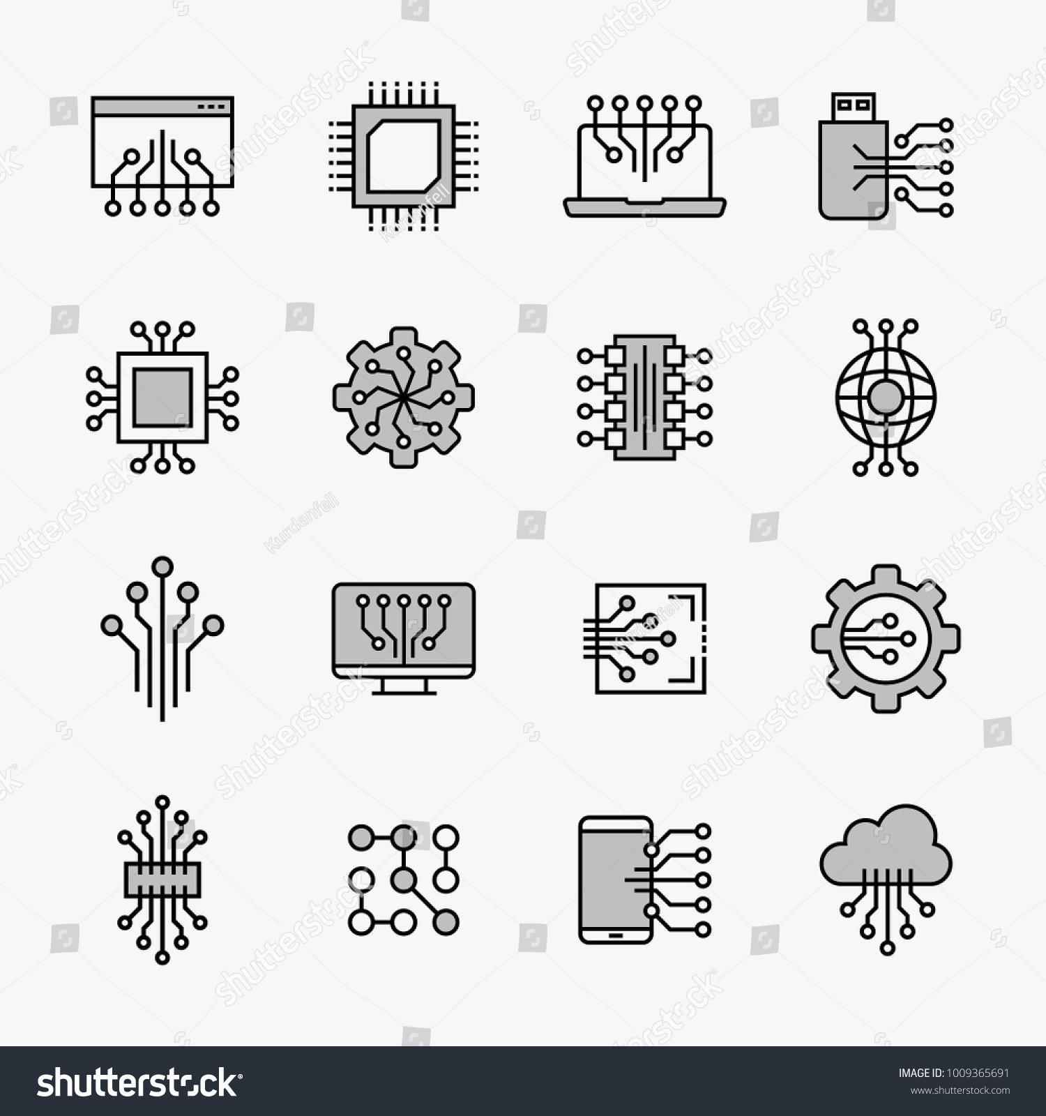 Set Circuit Tech Elements Electronics Icon Stock Vector (Royalty Free ...