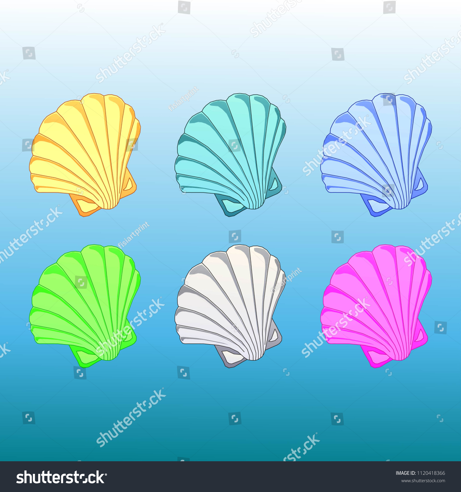 Set Colorful Underwater Mollusk Sea Shells Stock Vector Royalty Free 1120418366 Shutterstock