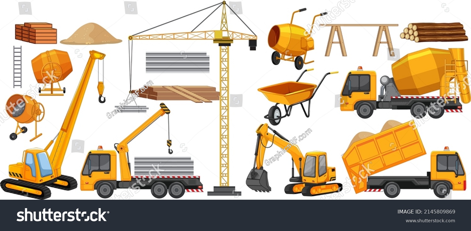 Set Construction Site Objects Illustration Stock Vector (Royalty Free ...