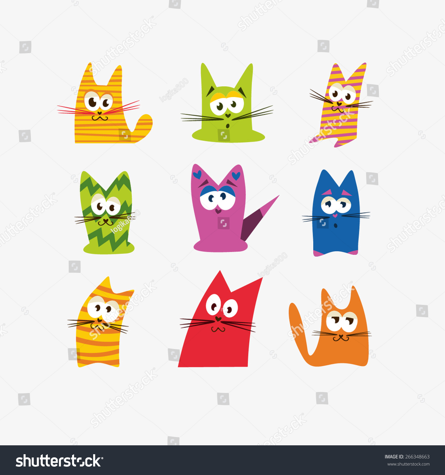 Set Cute Cats Stock Vector Royalty Free 266348663 Shutterstock