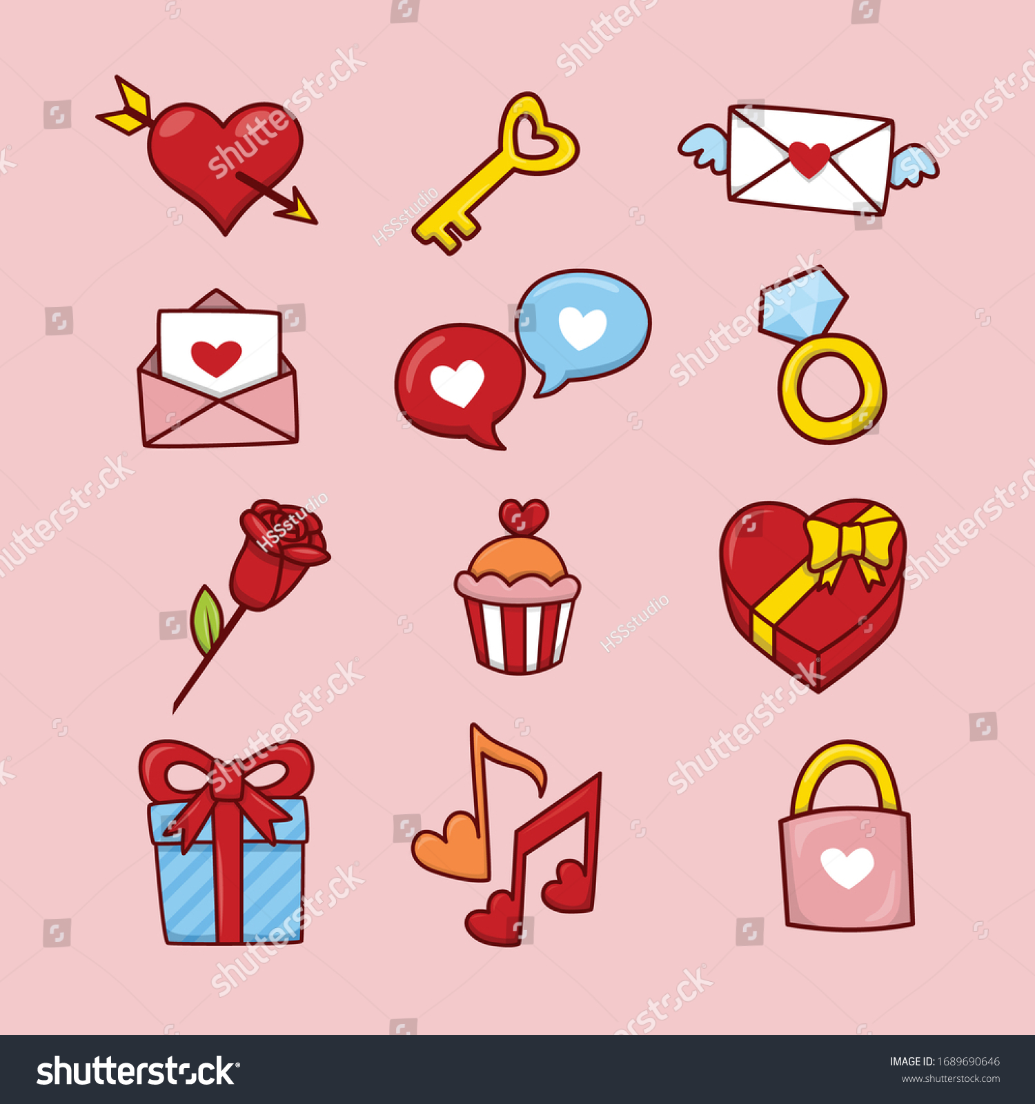 Set Cute Hand Drawn Elements About Stock Vector Royalty Free 1689690646