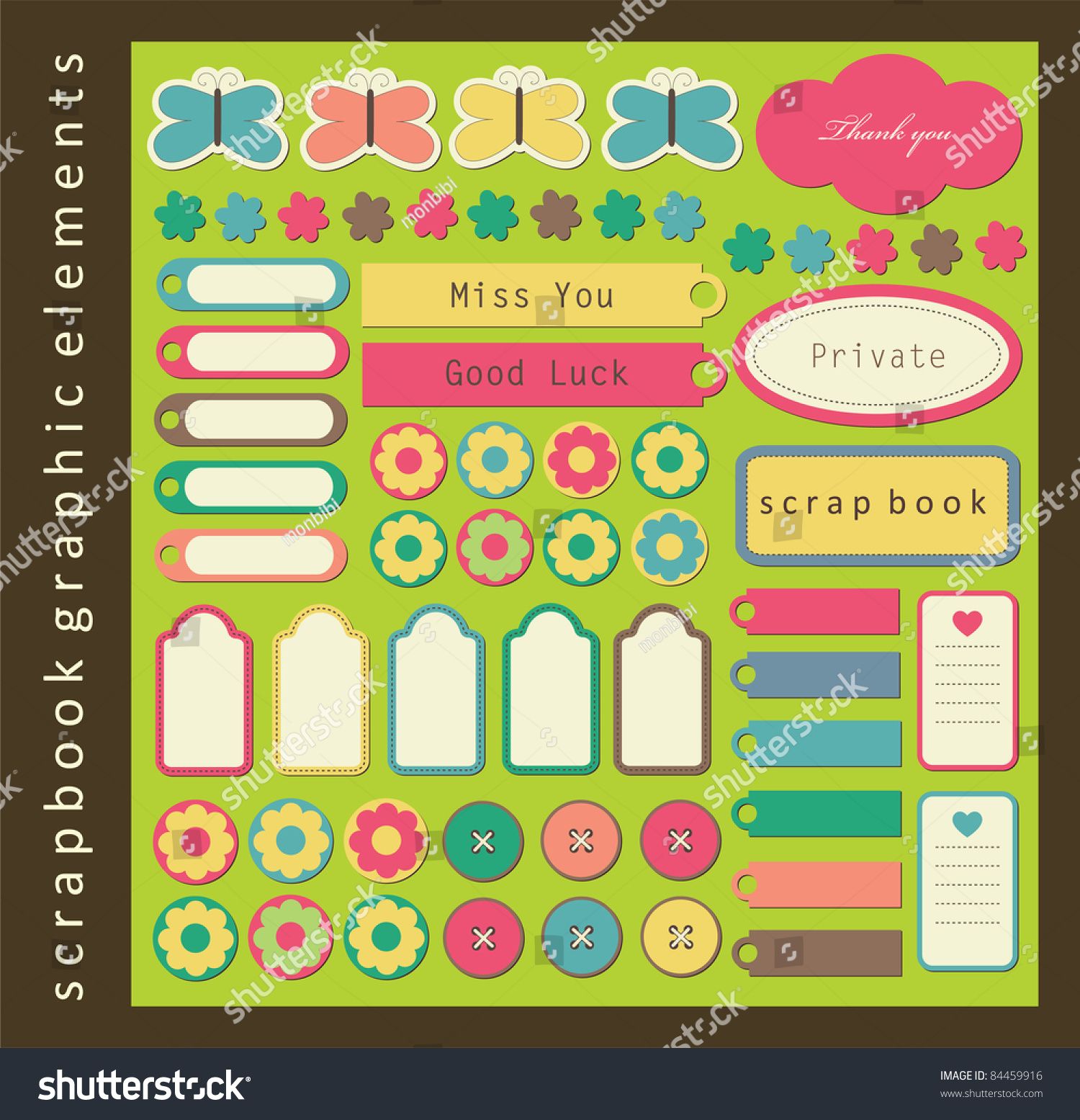 Set Cute Scrapbook Elements Vector Illustration Stock Vector (Royalty ...
