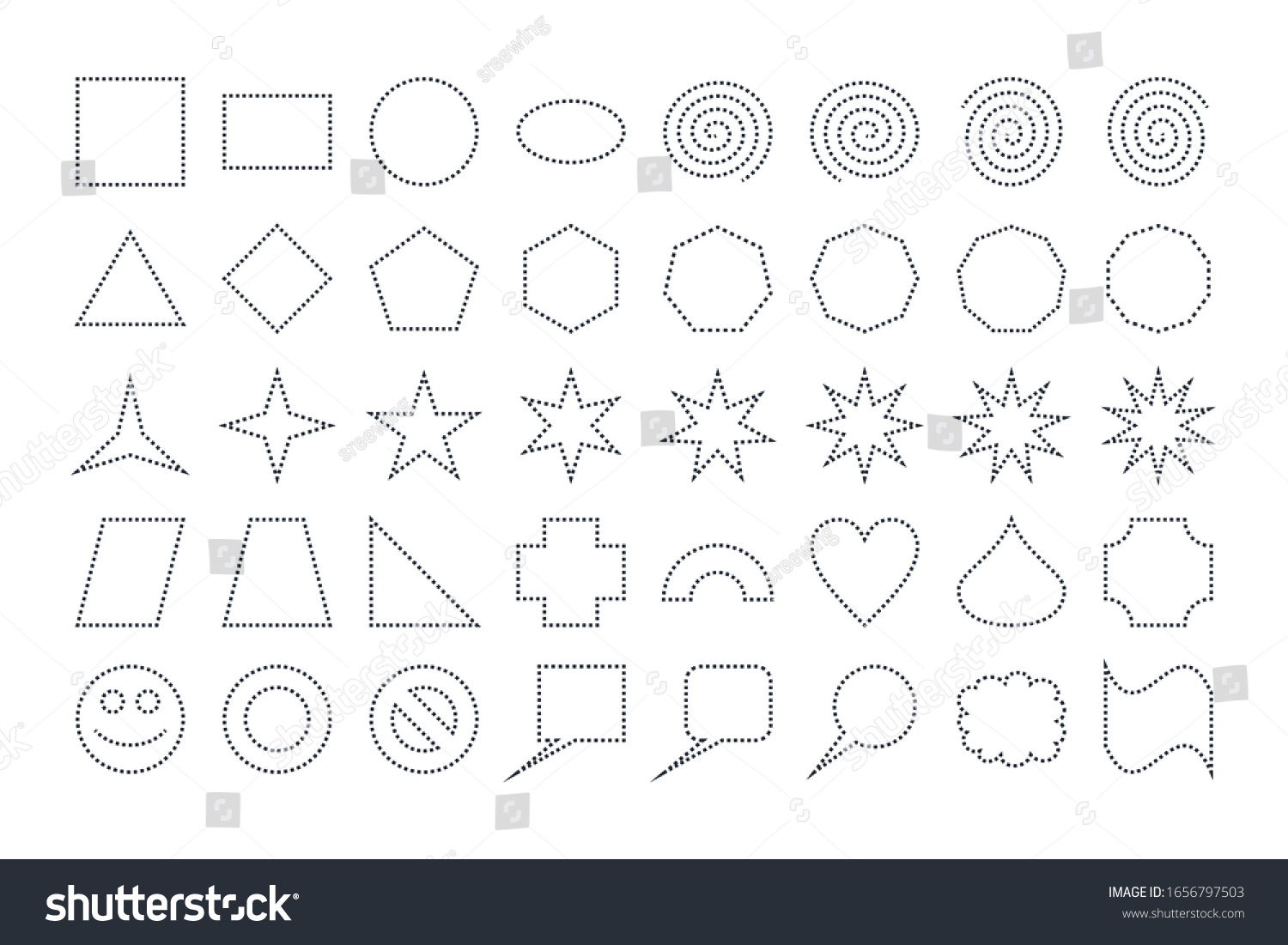 Vektor Stok Set Dashed Lines Basic Shapes Design (Tanpa Royalti ...