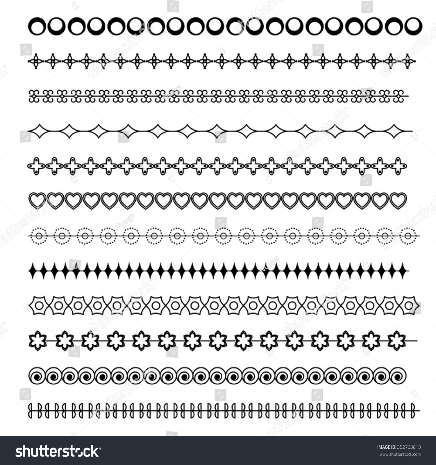 Set Decorative Elements Borders Stock Vector (Royalty Free) 352763813