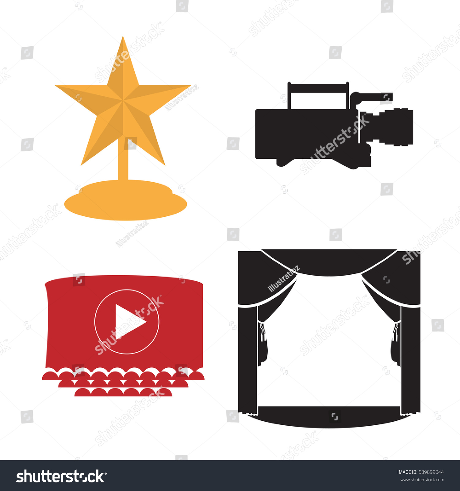 Set Different Cinema Objects Vector Illustration Stock Vector (Royalty ...