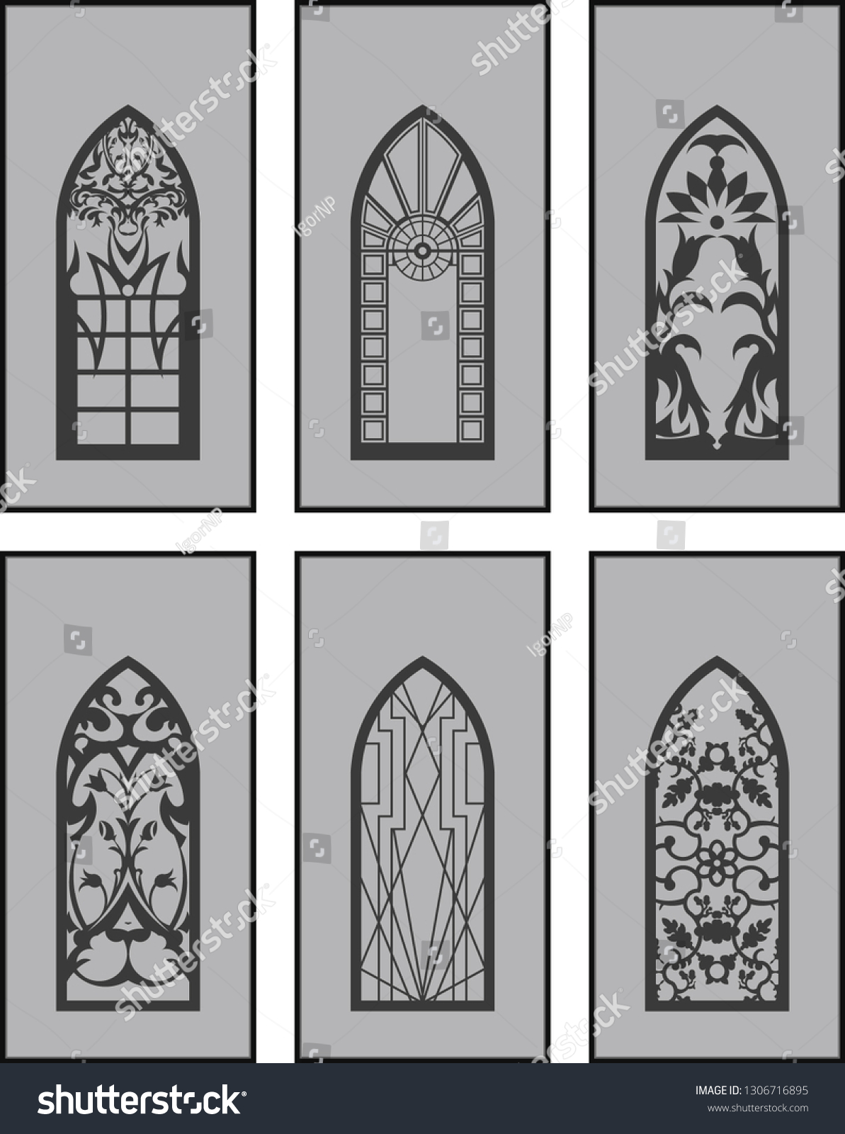 Set Different Gothic Window Stock Vector (Royalty Free) 1306716895 ...